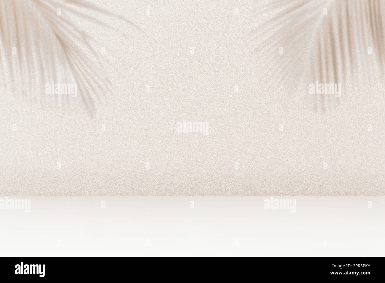 Product placement background with palm leaves shadow on beige cement ...