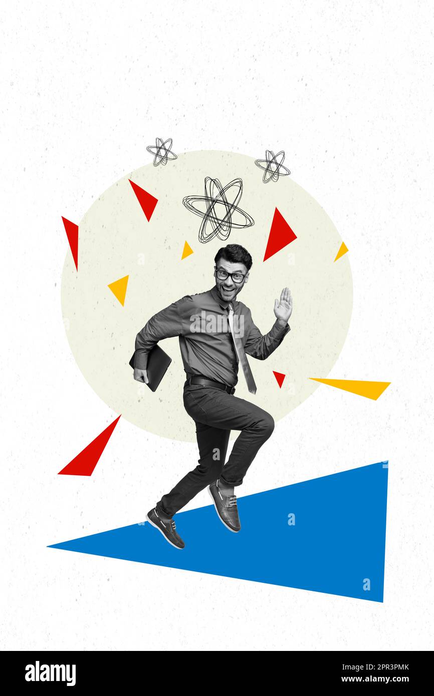 Photo collage artwork minimal picture of funky crazy inventor having ...