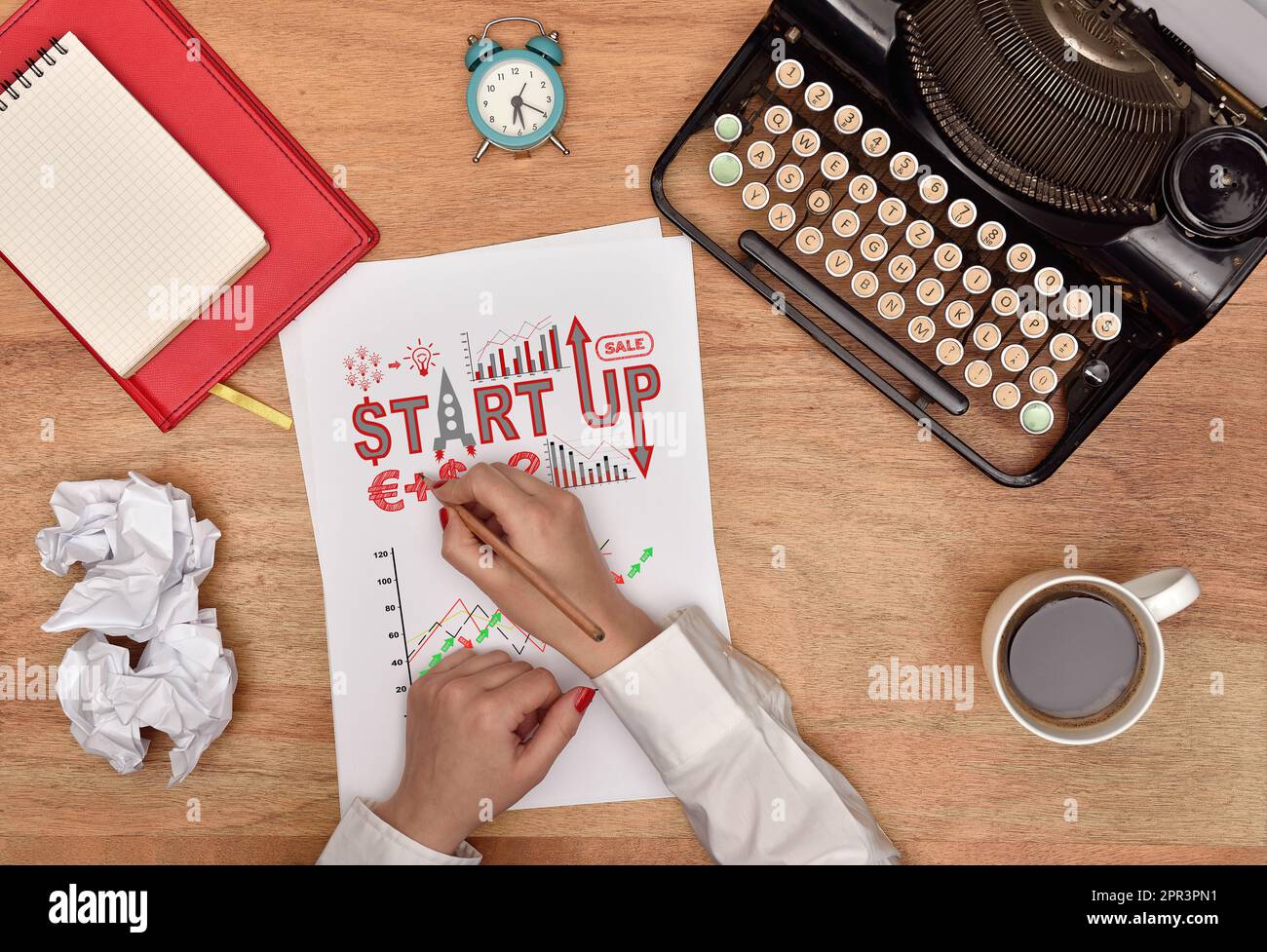 hands drawing stock chart on paper, View from above Stock Photo - Alamy