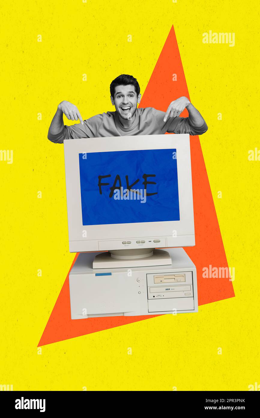 Composite collage of young propaganda worker man mass media direct ...