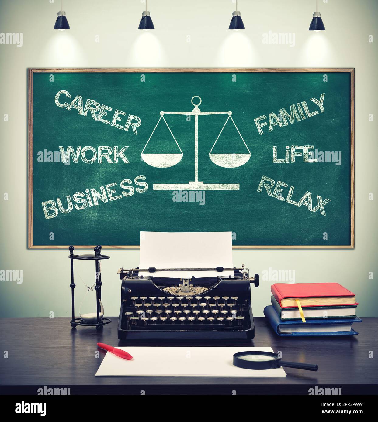 drawing choose between career and family on green blackboard Stock ...