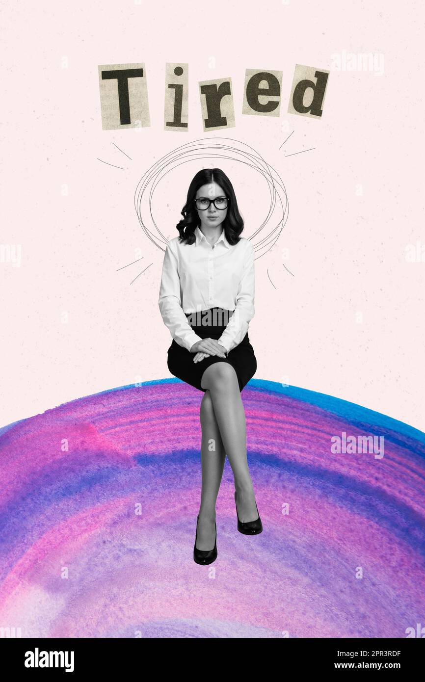 Vertical creative 3d photo collage of young tired business lady dont ...