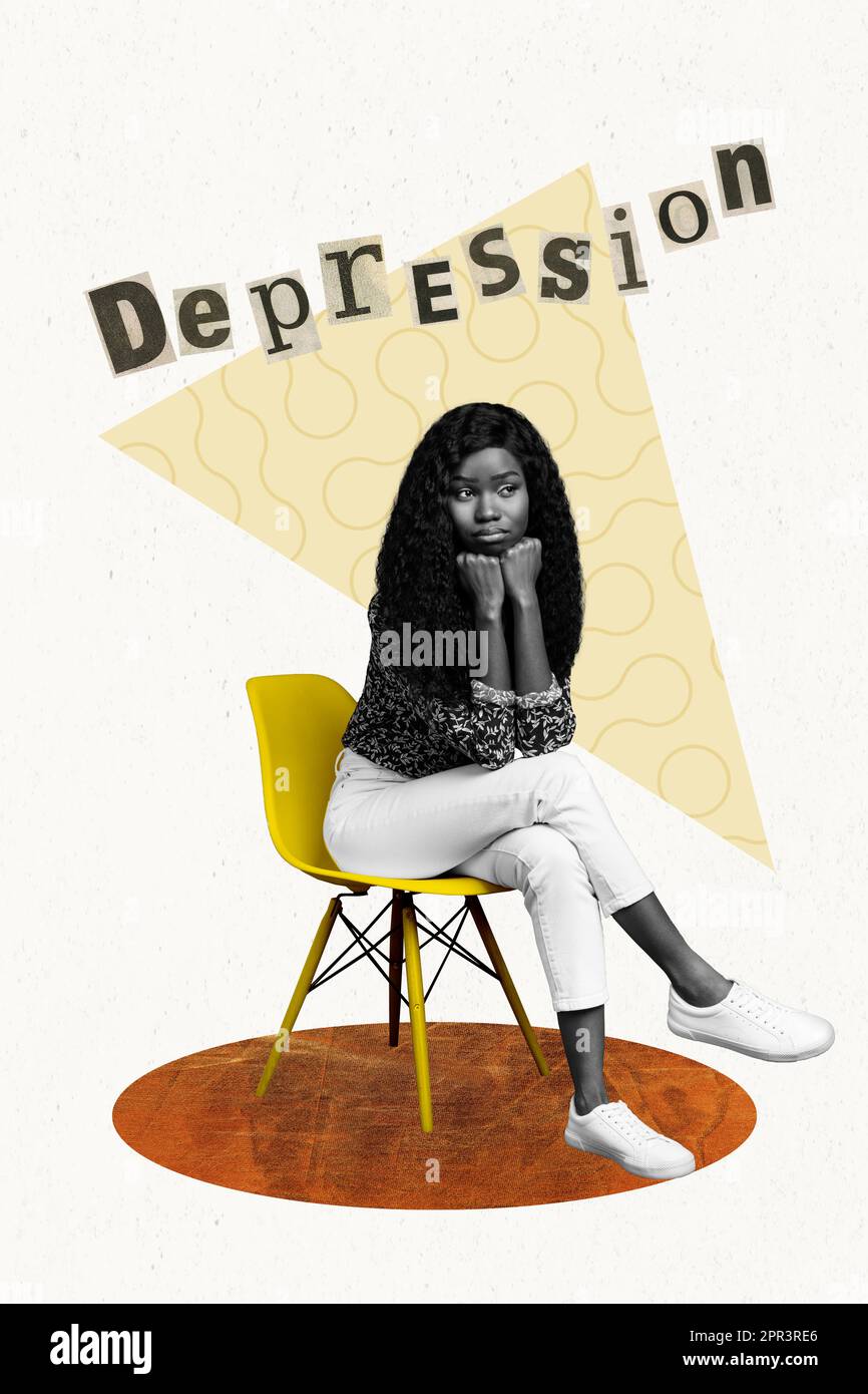 Photo collage artwork minimal picture of stressed lady feeling ...