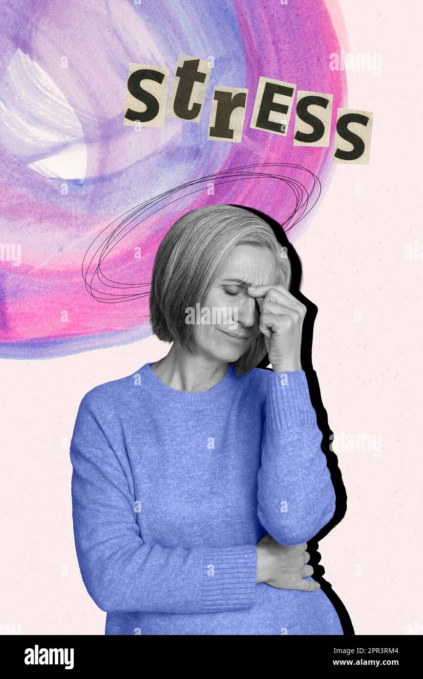 Creative retro 3d magazine collage image of stressed depressed senior ...