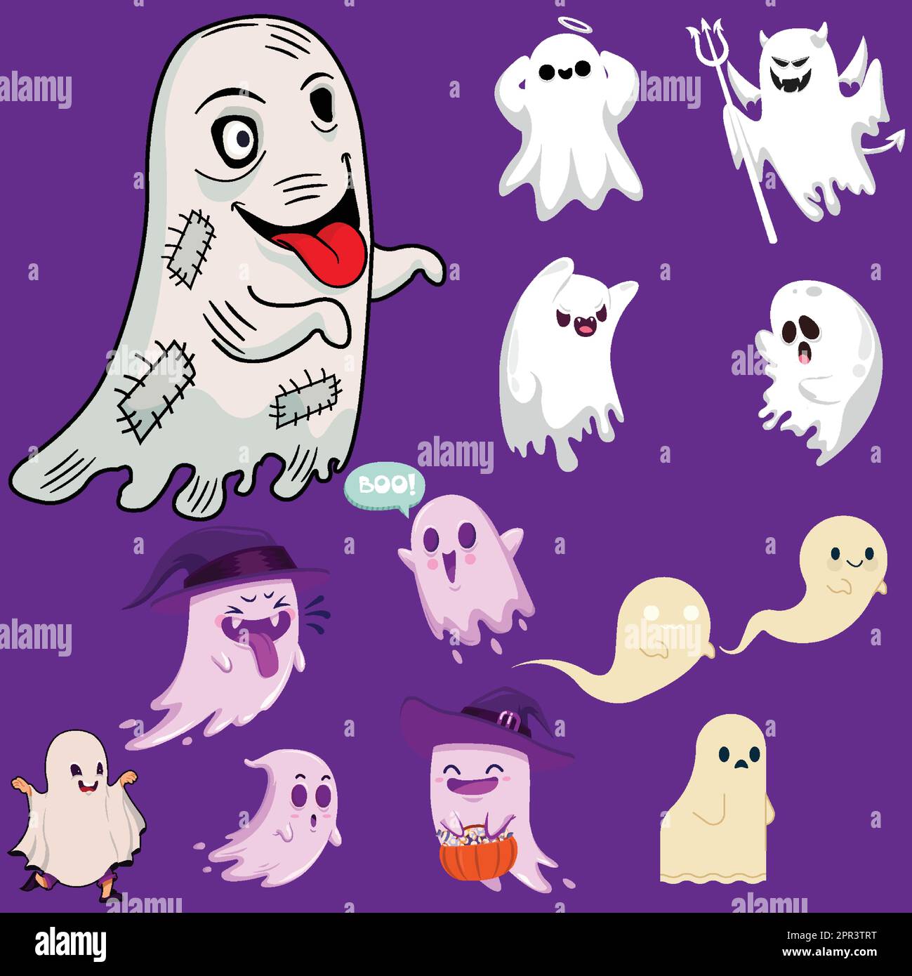 Cute ghosts with different facial expressions Stock Vector Image & Art ...