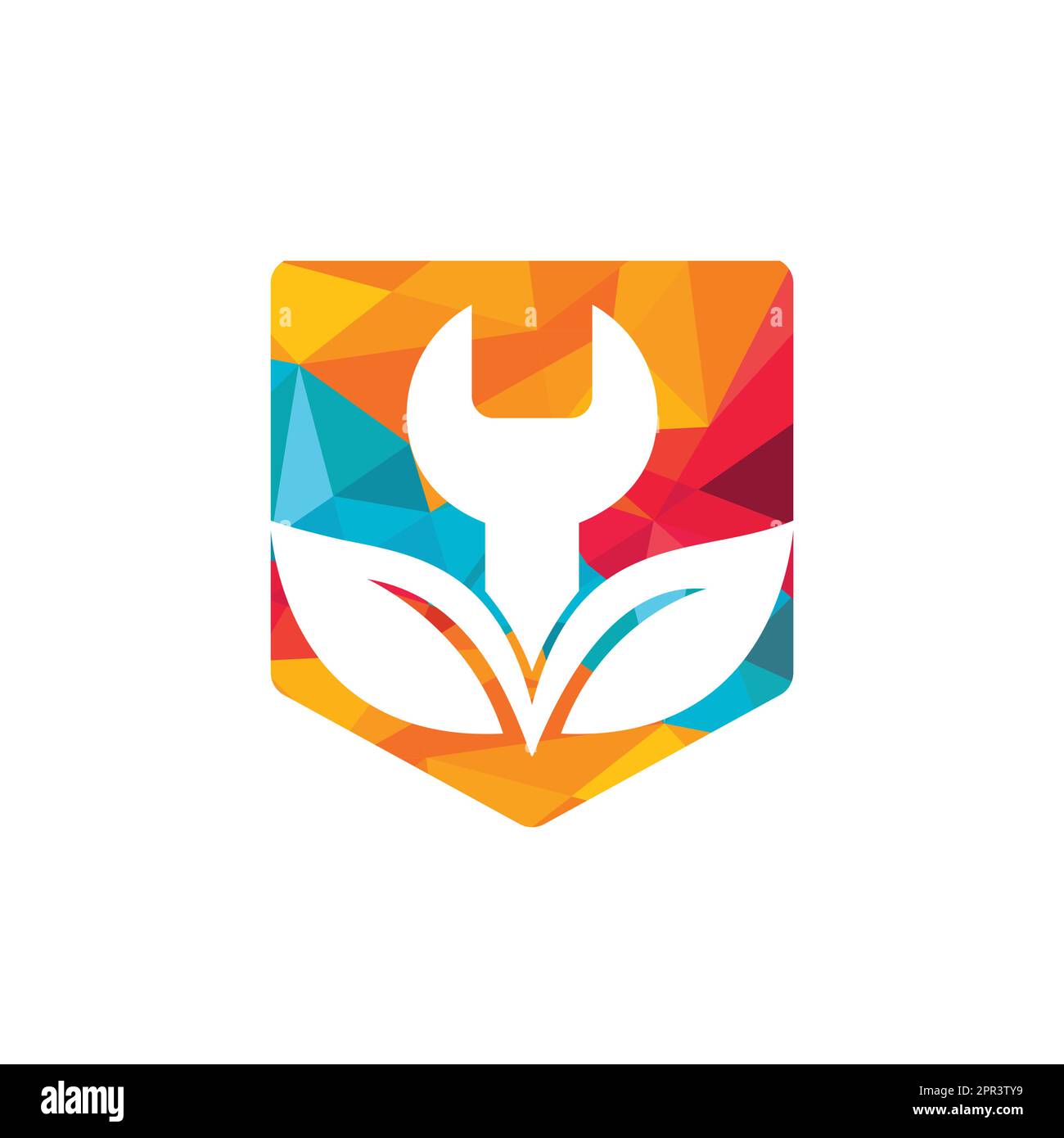 Wrench leaf vector logo design template. Repair service leaf nature ...