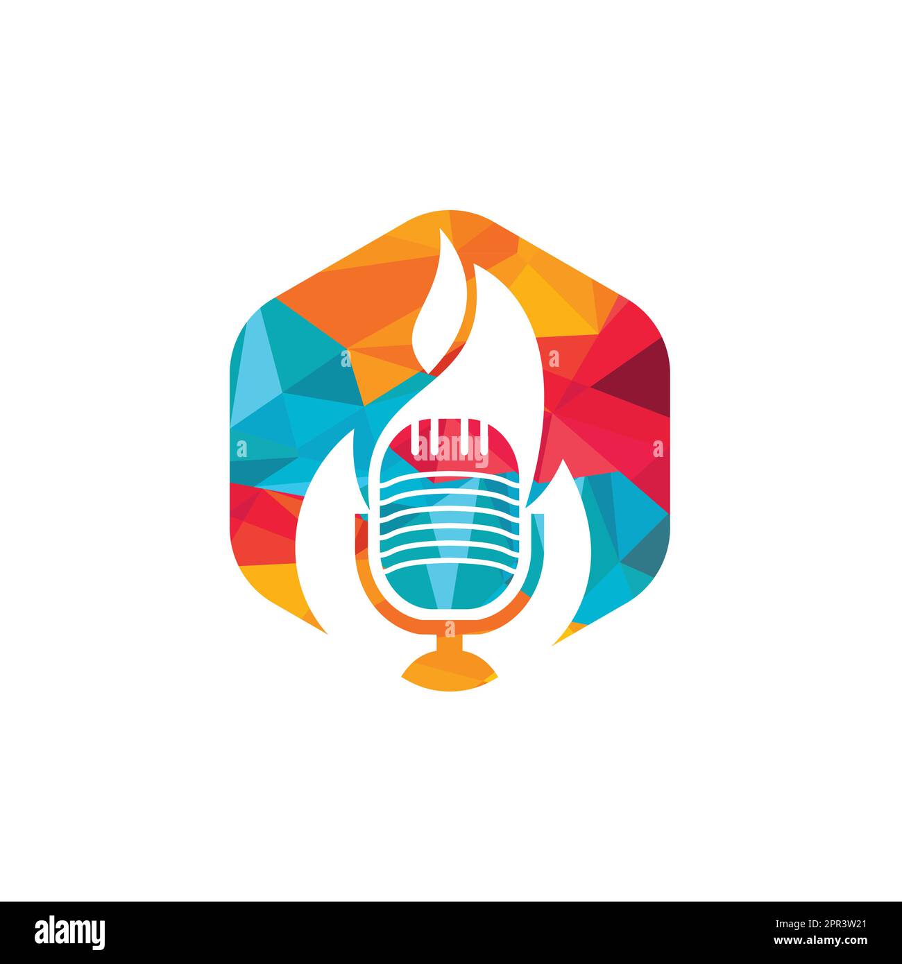 Fire Podcast logo design template. Flame fire podcast mic logo vector ...