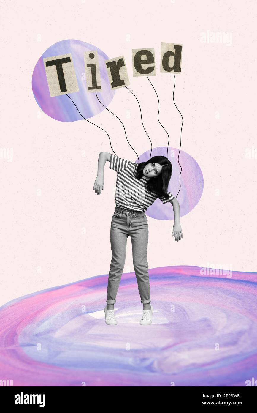 Picture artwork design collage sad upset girl hanging ropes controlled ...