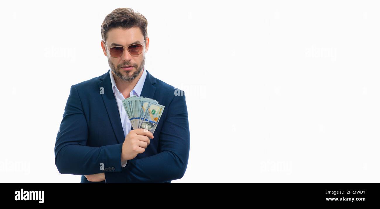 Business man with money banknotes. Male entrepreneur with dollar bills ...