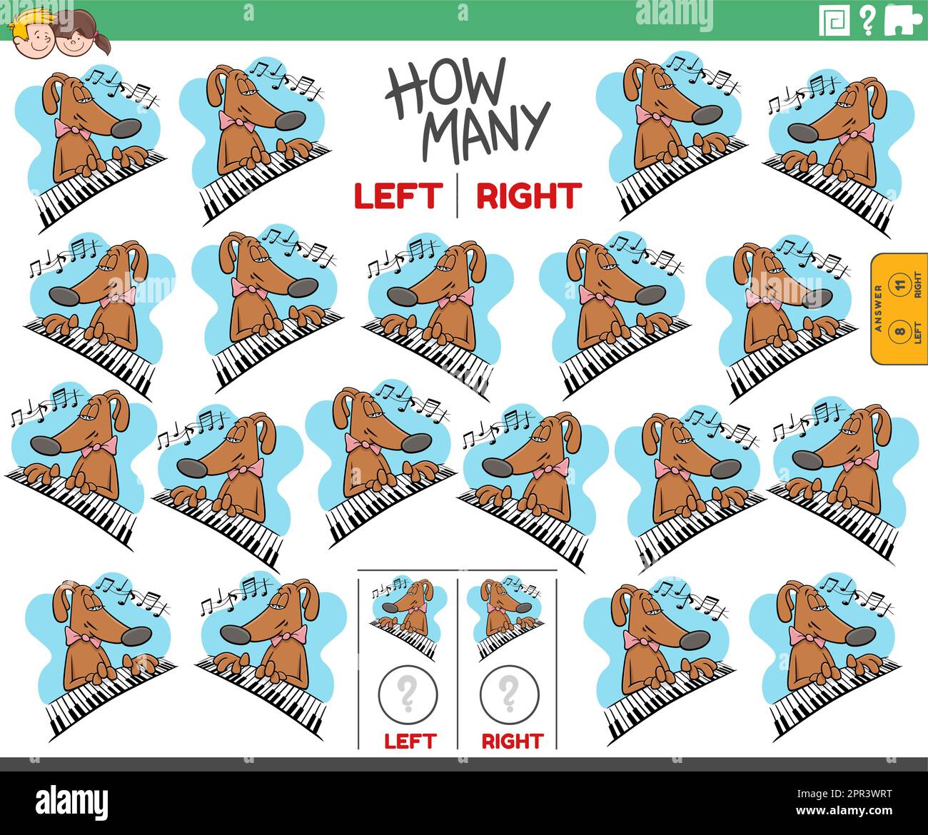 counting left and right pictures of cartoon dog playing the piano Stock ...