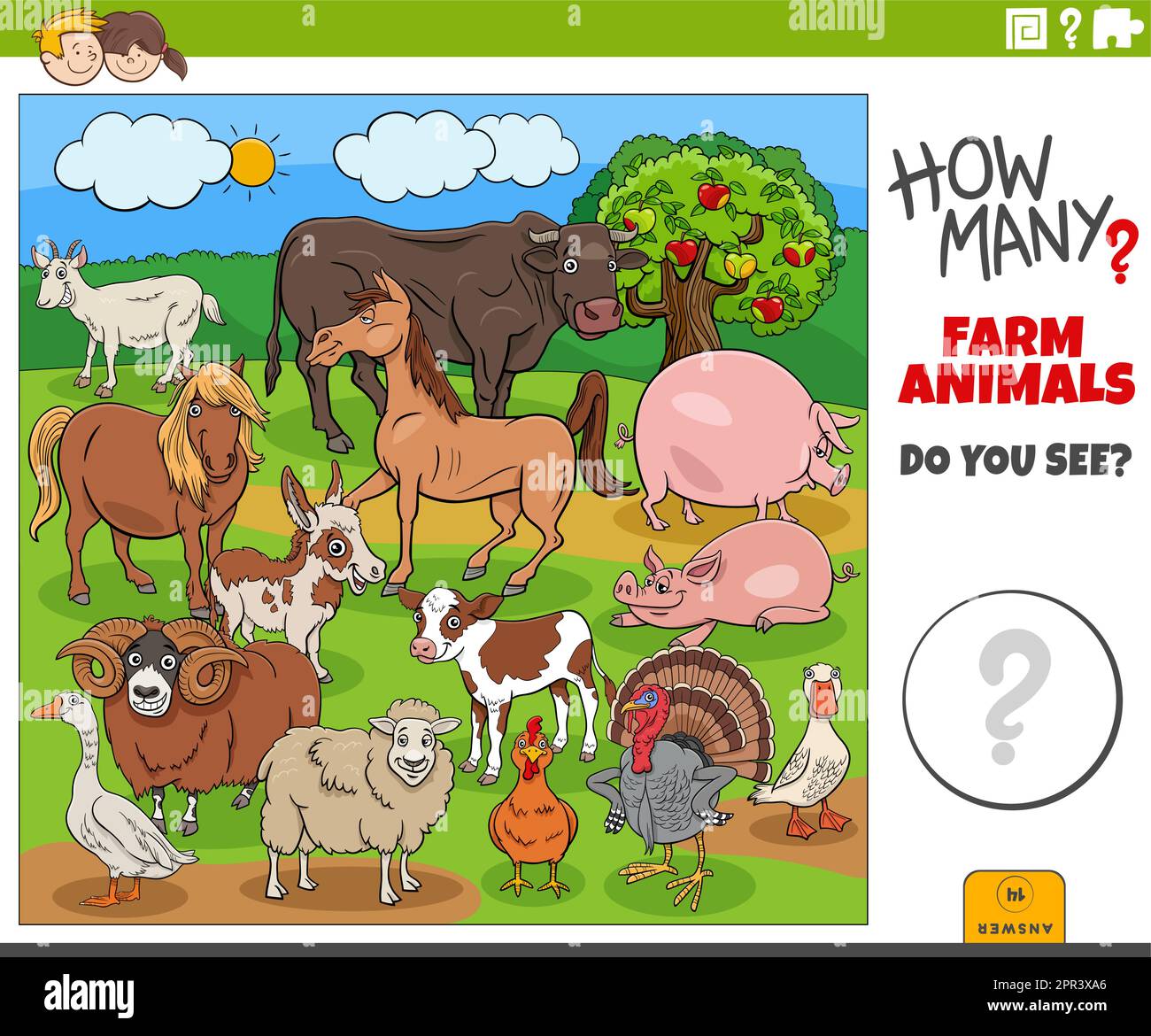 counting cartoon farm animals educational task Stock Vector Image & Art ...