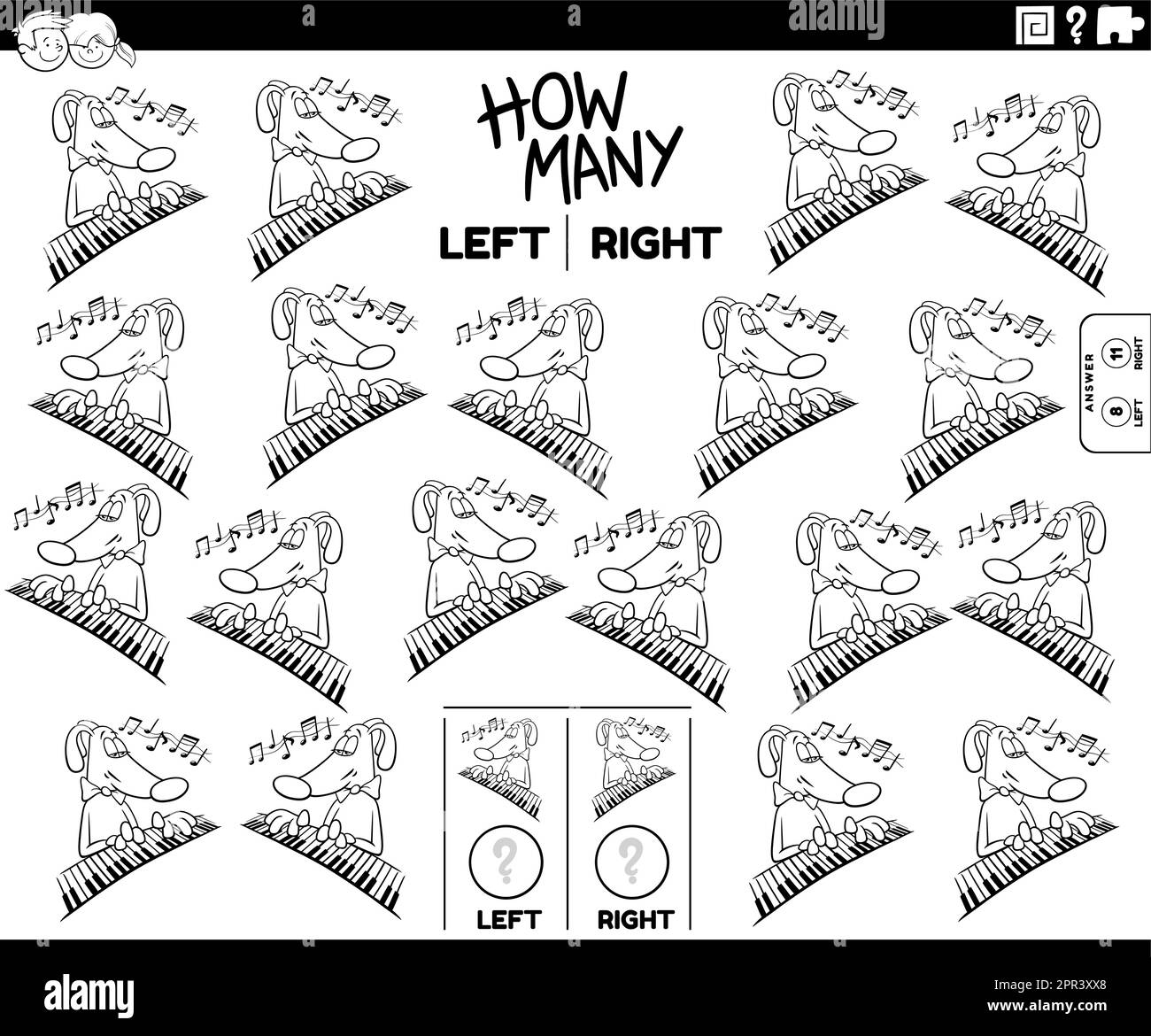 count left and right pictures of dog playing the piano coloring page ...