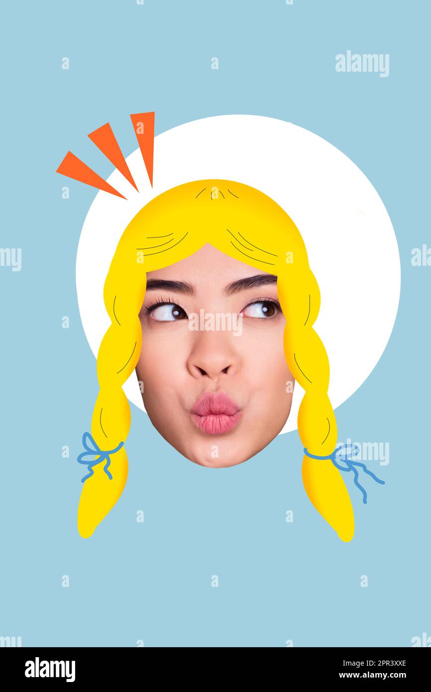 Artwork magazine collage picture of flirty funny lady head sending kiss ...