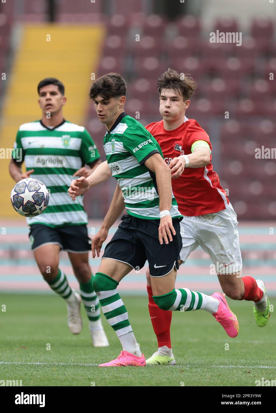 Geneva, Switzerland, 21st April 2023. Rodrigo Ribeiro of Sporting CP is ...