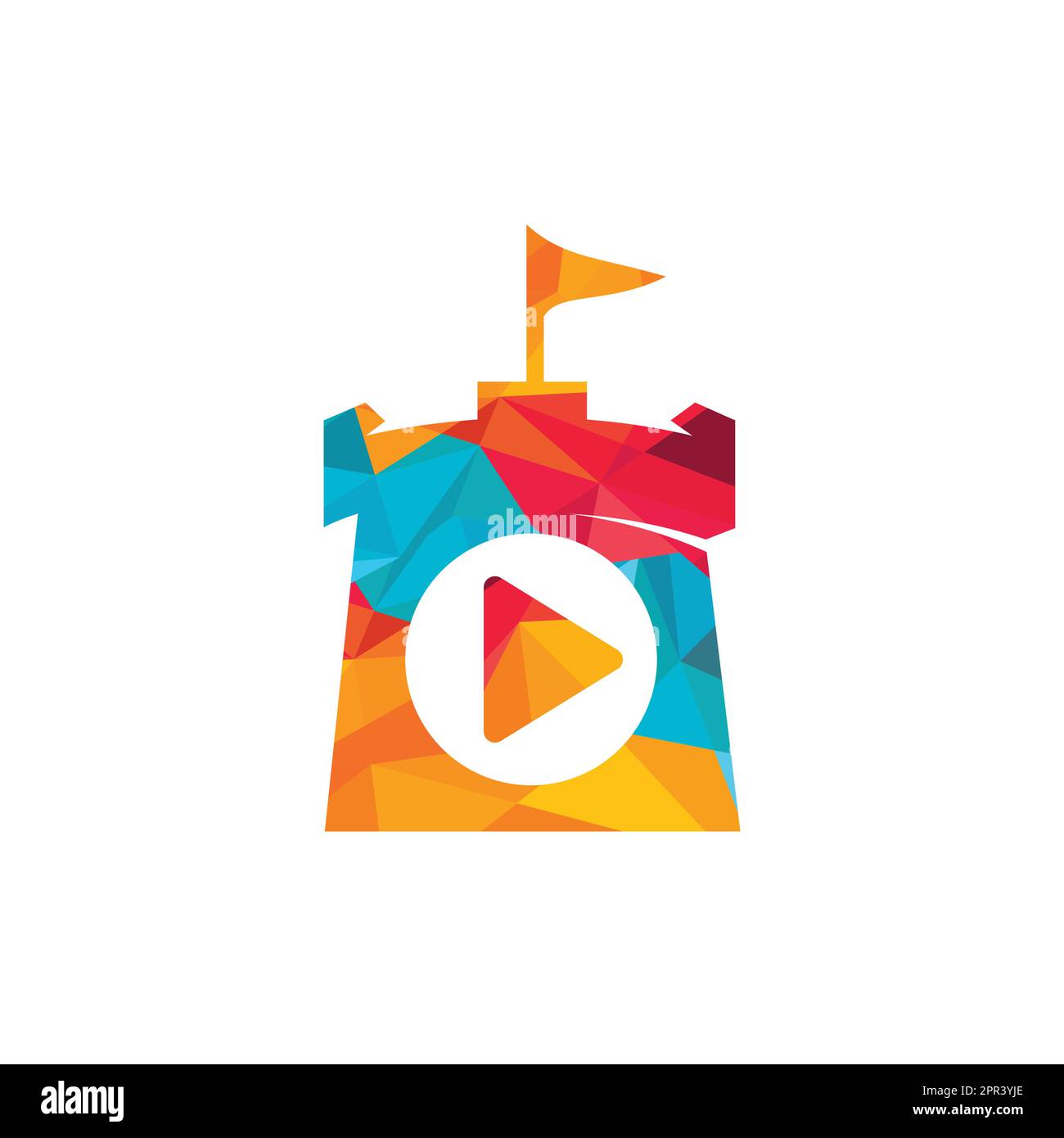 Vector button play and castle logo combination. Record and tower symbol ...