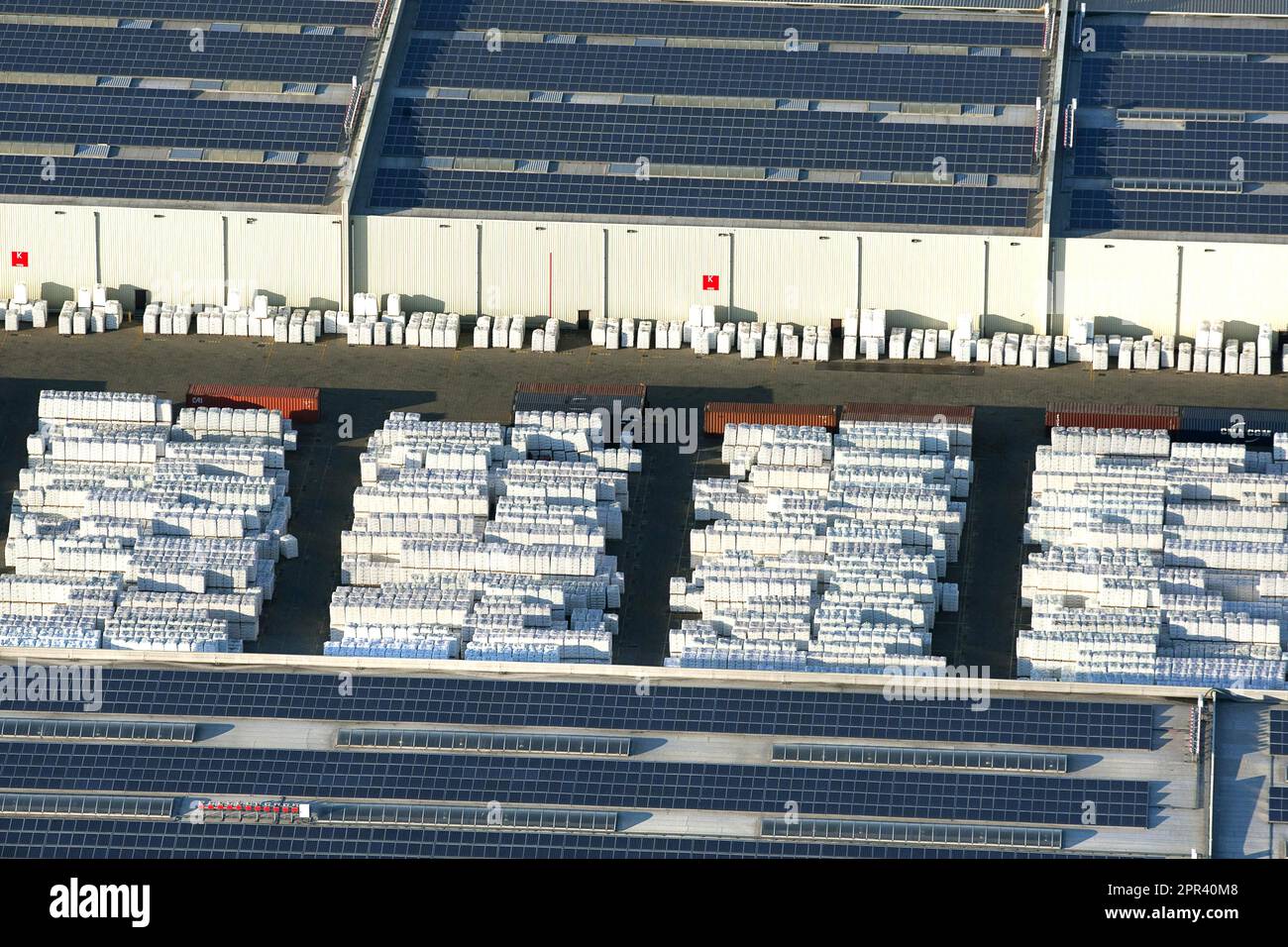 dockside depots with solar roofs, aerial view, Belgium, Antwerp Stock ...
