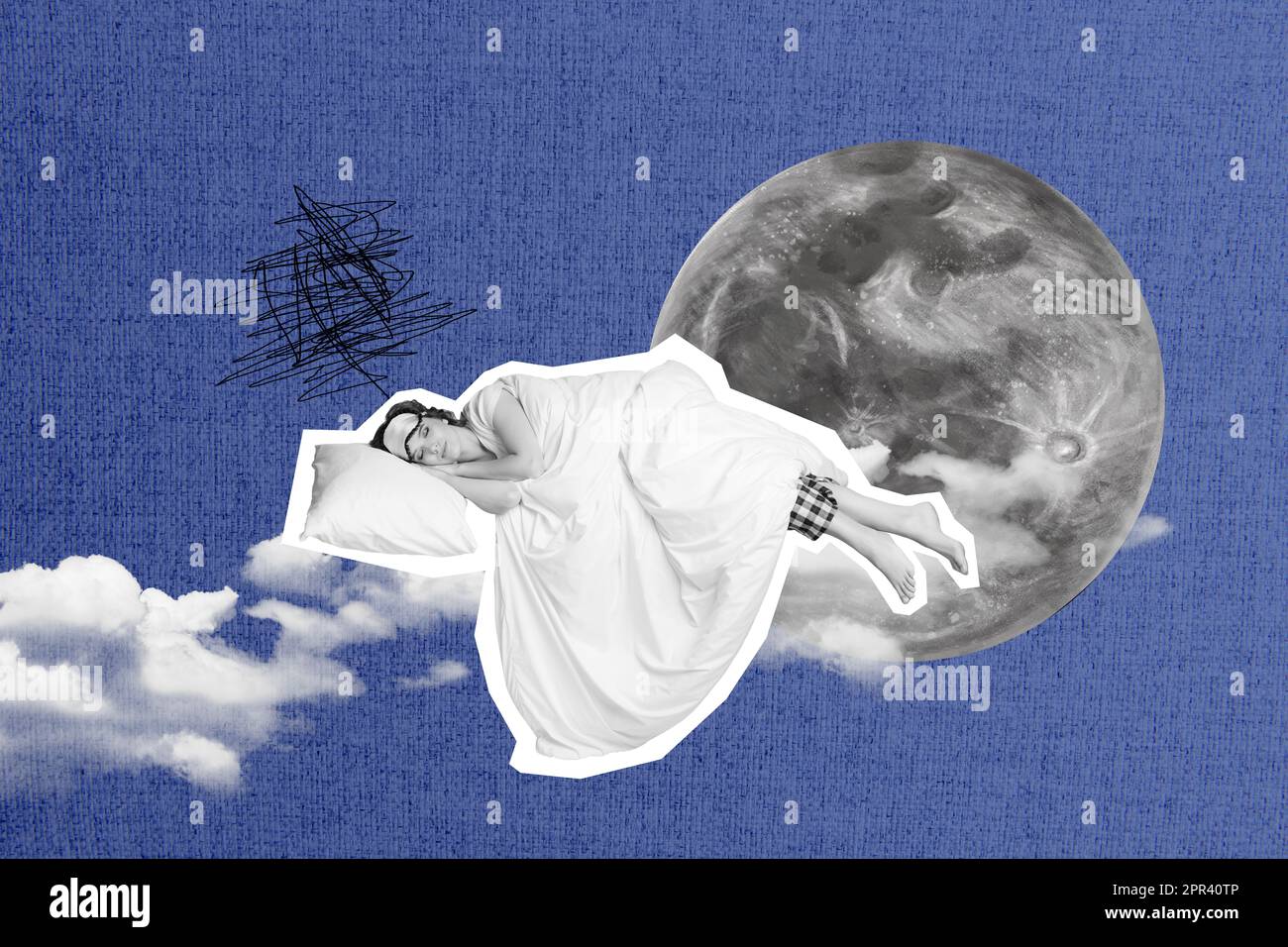 Poster banner collage of happy young girl sleeping have sweet dreams in ...