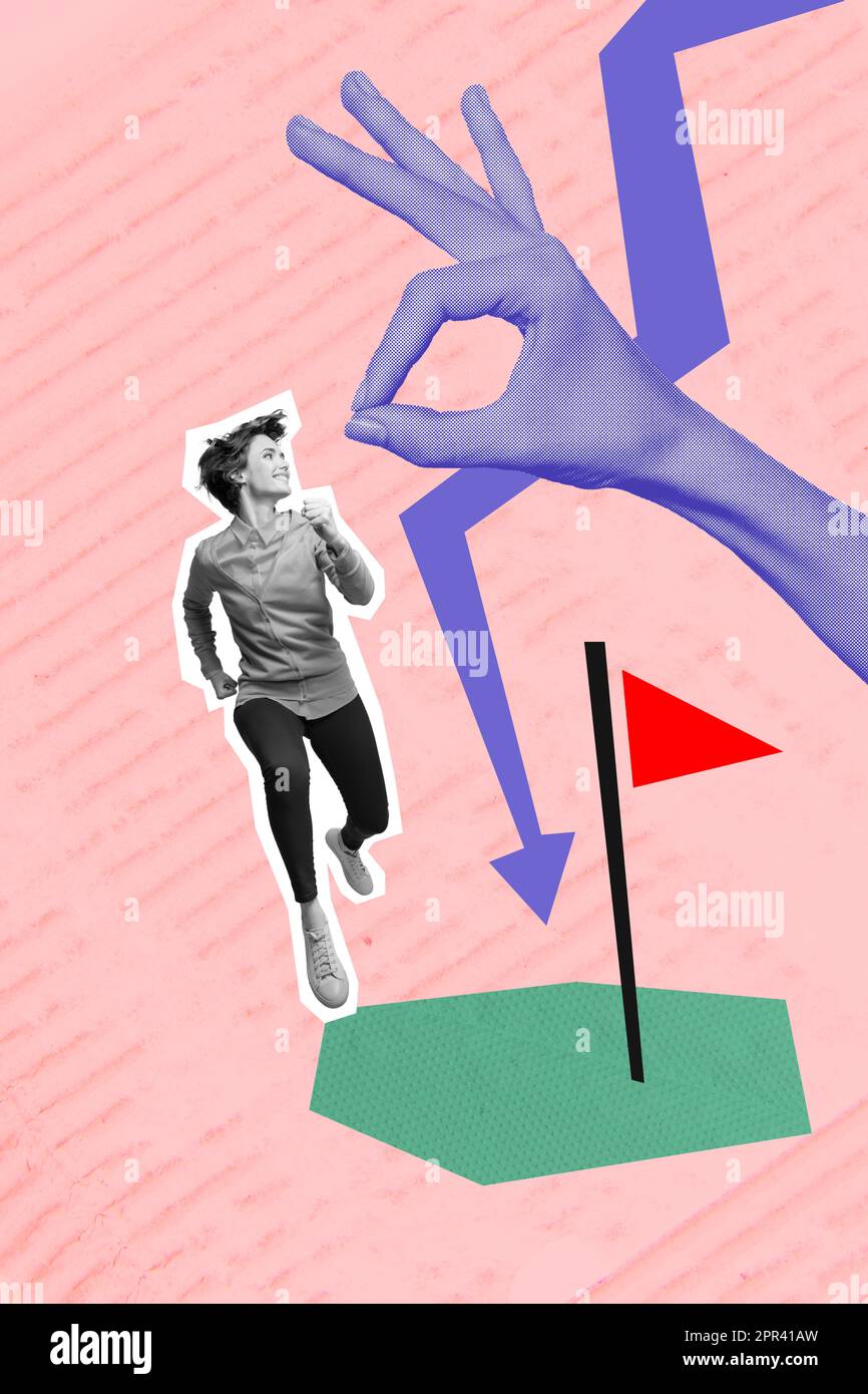 Poster template collage image of ambitious lady worker directing route ...