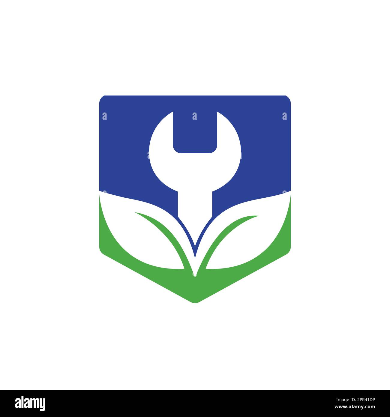 Wrench leaf vector logo design template. Repair service leaf nature ...