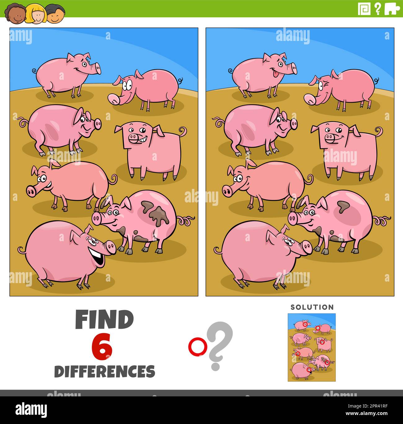 differences game with cartoon pigs farm animal characters Stock Vector ...