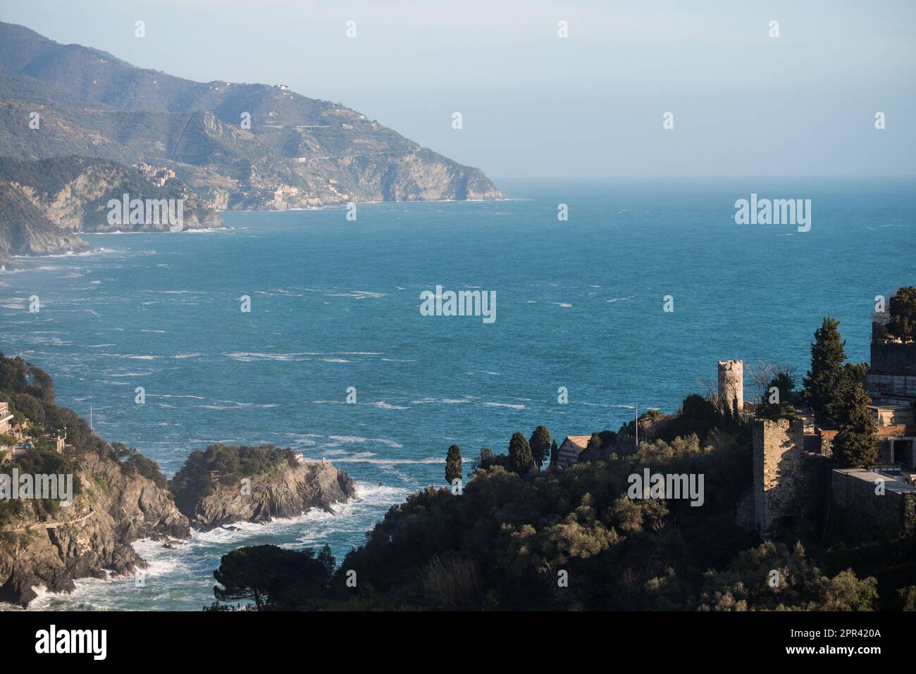 Remote village in a seacoast view, Cinque Terre, Liguria, Italy Stock ...