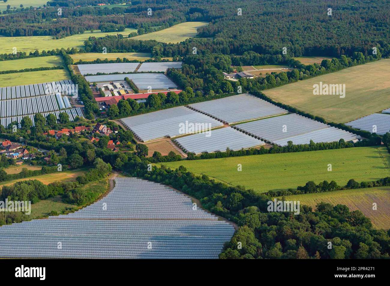 solar park and Schaalsee Biosphere Reserve, aerial view, Germany ...