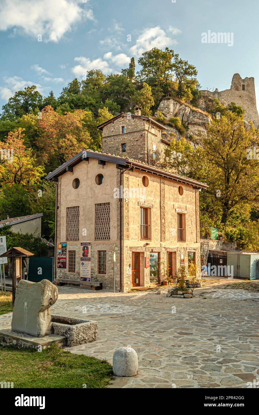 Village below the Castle of Canossa is a castle, Reggio Emilia, Italy ...