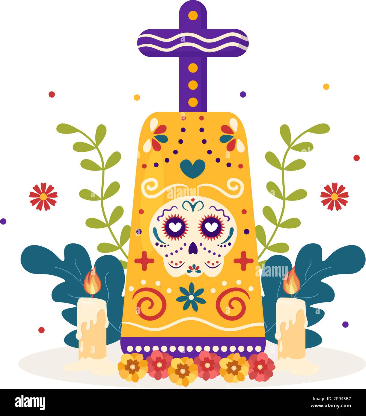 Dia De Los Muertos or Day of the Dead Template Hand Drawn Cartoon Flat ...
