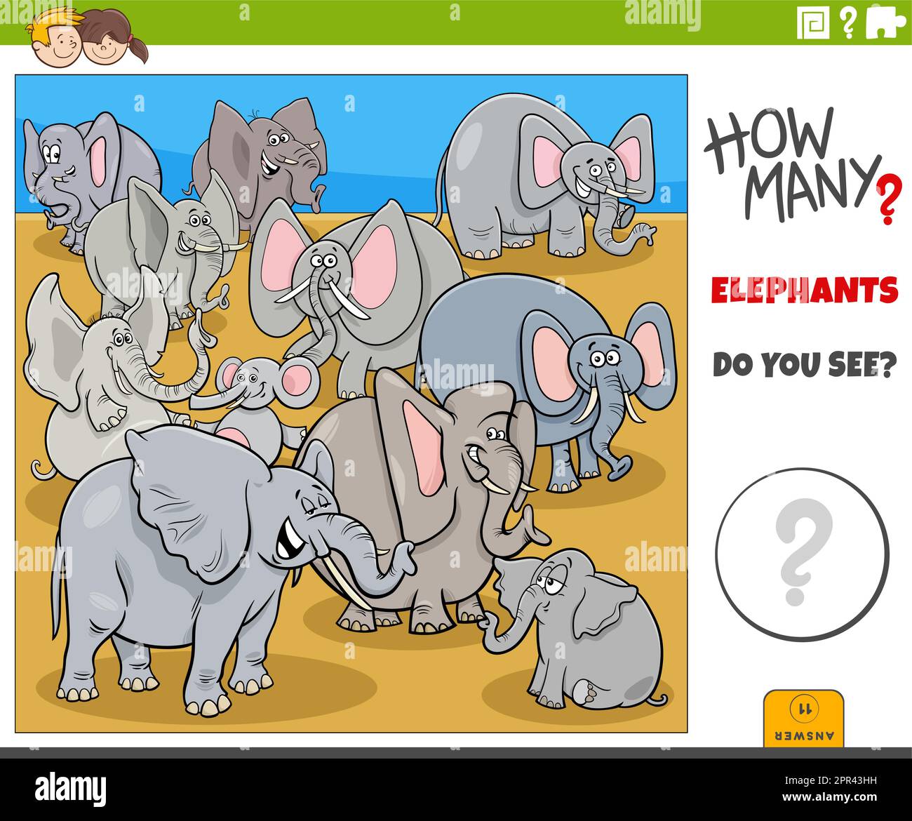 counting cartoon elephants wild animals educational task Stock Vector ...