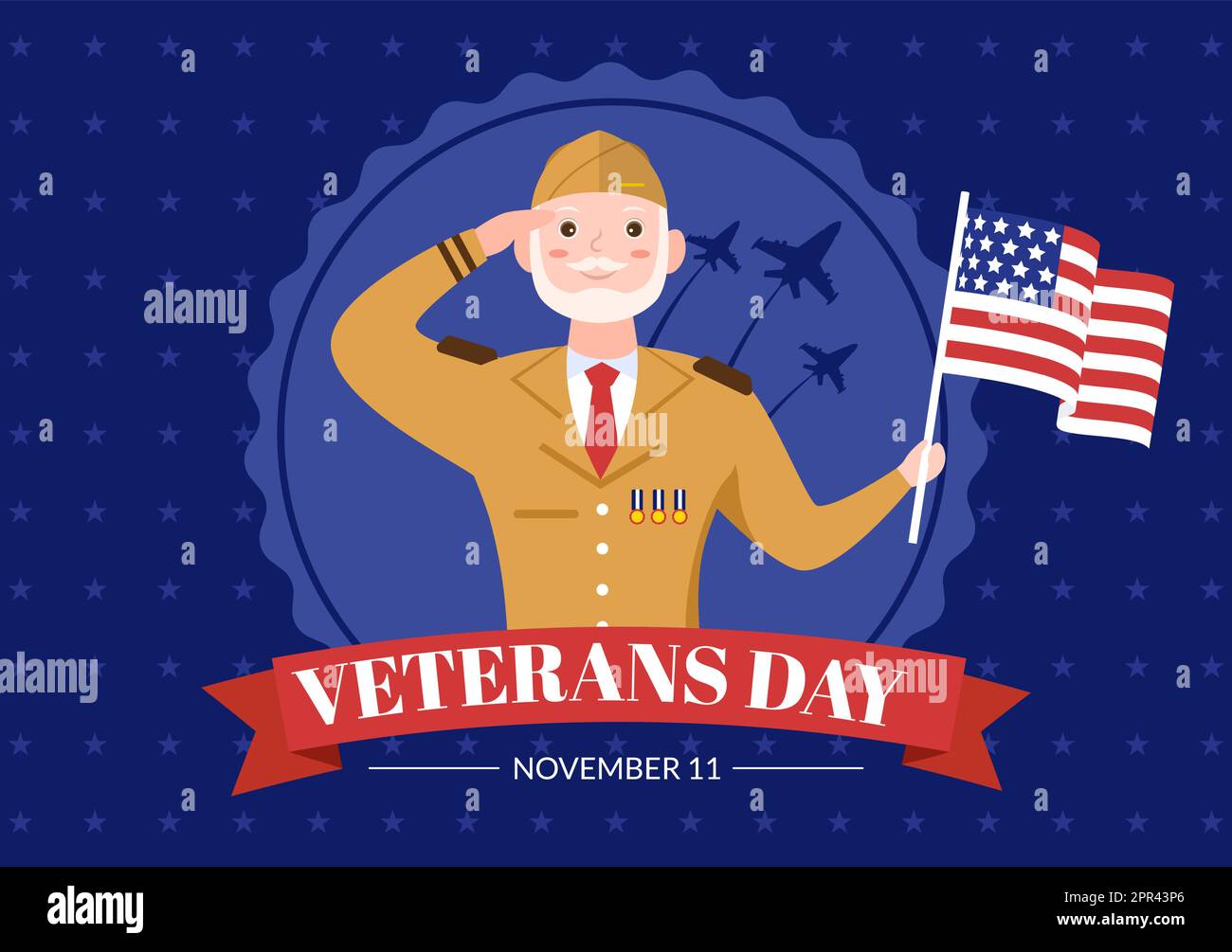 Veterans Day on November 11 Template Hand Drawn Cartoon Flat Illustration with USA Flag and Army ...