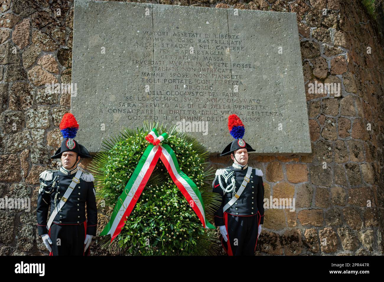 Rome, Italy, 25/04/2023, The laurel wreath of the Italian Government ...