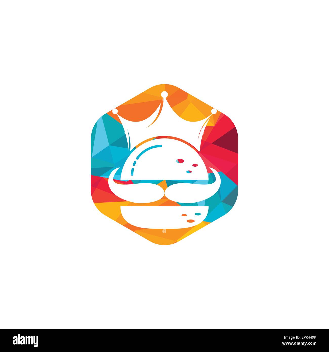 Burger king vector logo design. Burger with crown and mustache icon ...