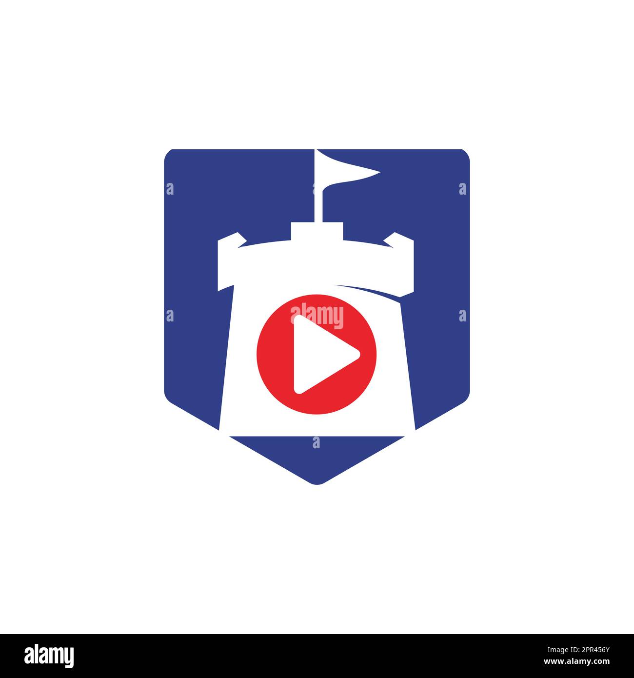 Vector button play and castle logo combination. Record and tower symbol ...