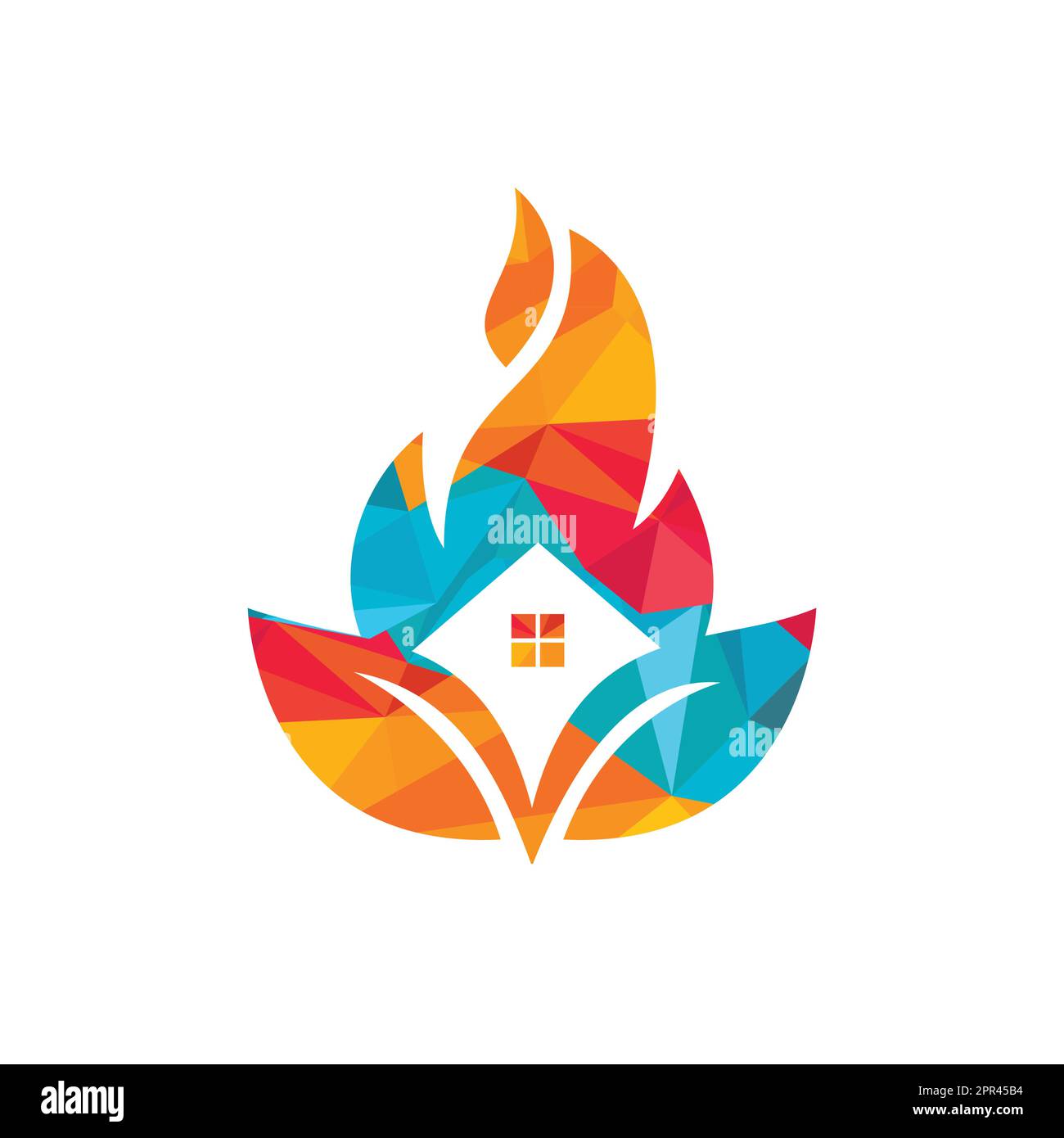 House restore from disaster vector logo template. Home fire with leaf ...