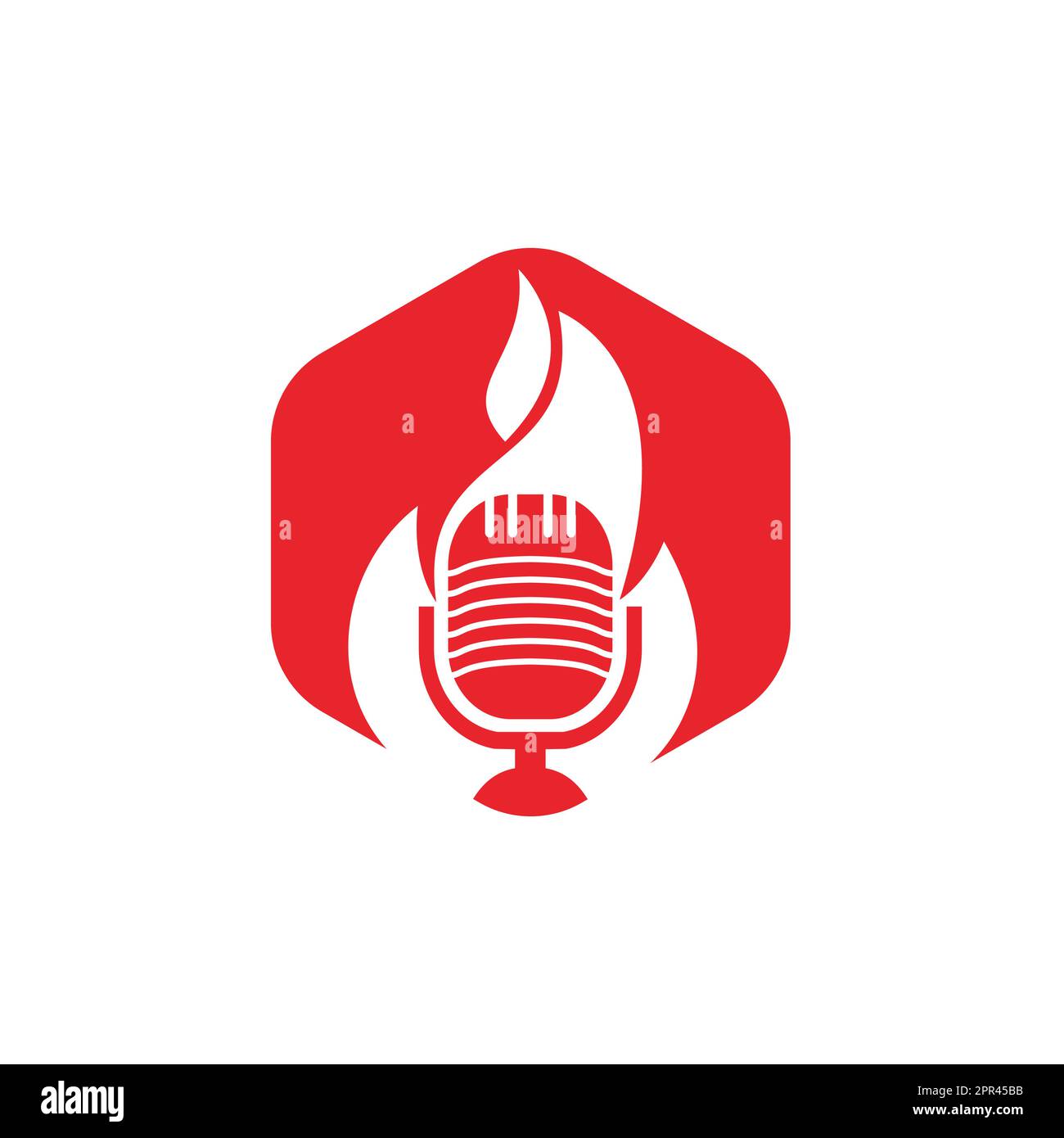 Fire Podcast logo design template. Flame fire podcast mic logo vector ...