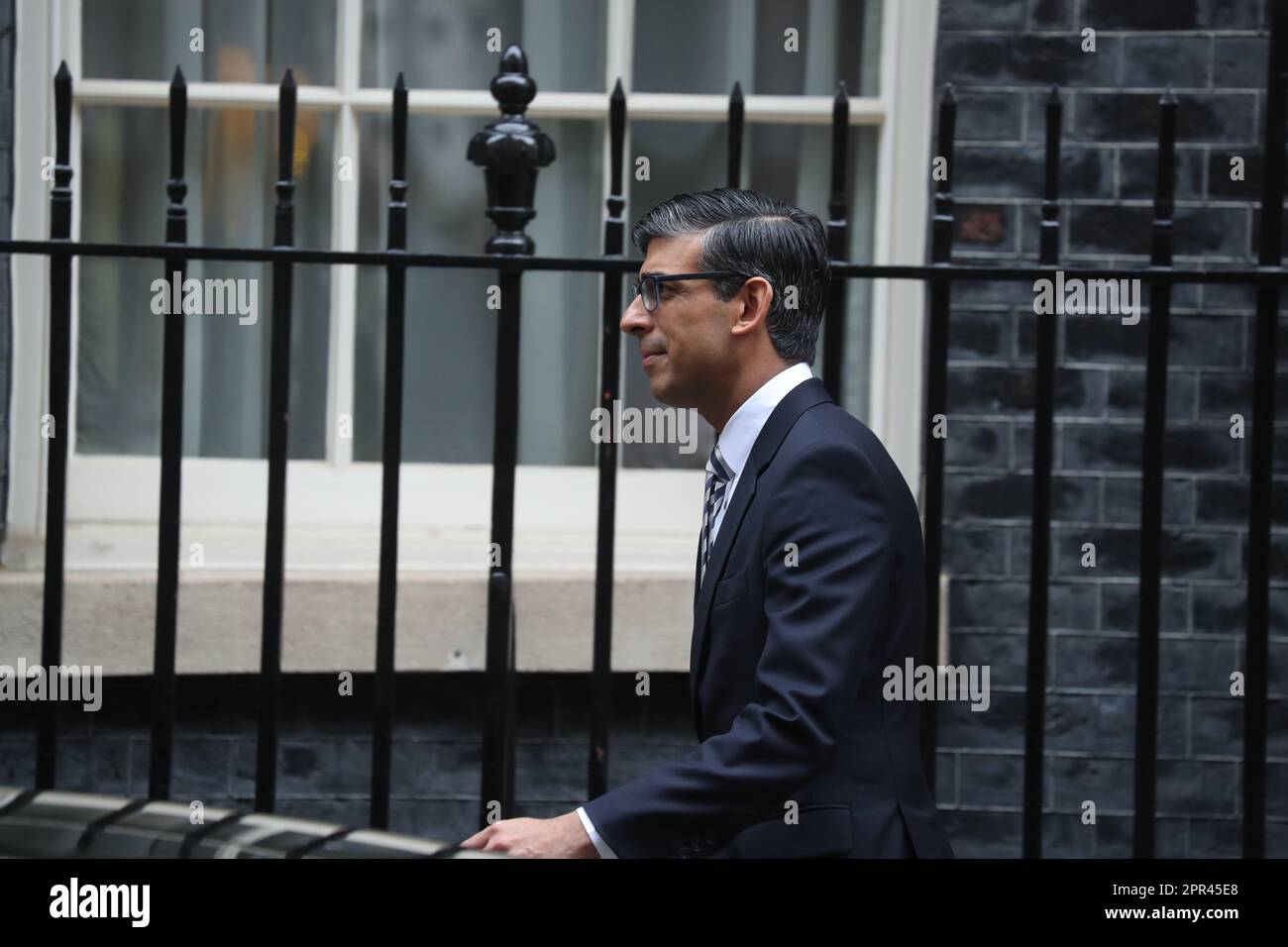 London, UK. 26th Apr, 2023. British Prime Minister Rishi Sunak leaves No 10 Downing Street to ...