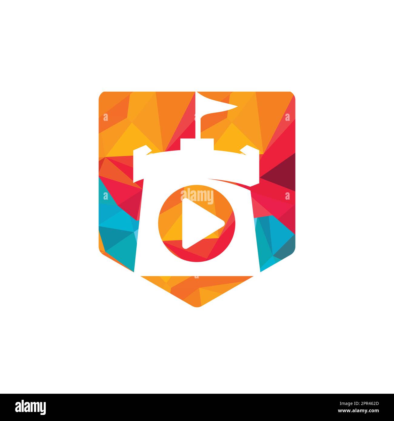 Vector button play and castle logo combination. Record and tower symbol ...