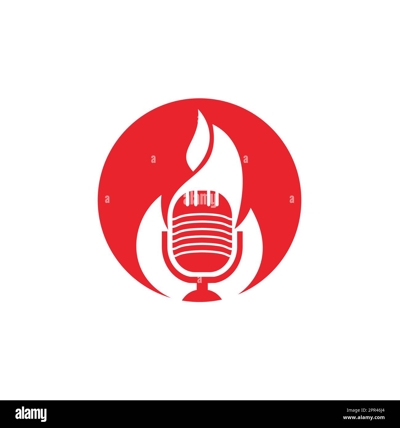Fire Podcast logo design template. Flame fire podcast mic logo vector ...