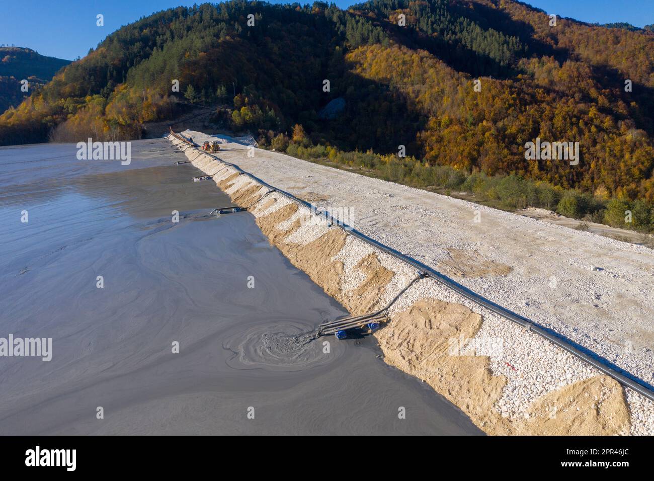 Aerial view of heavy metal contamination from a copper mine. Mining ...