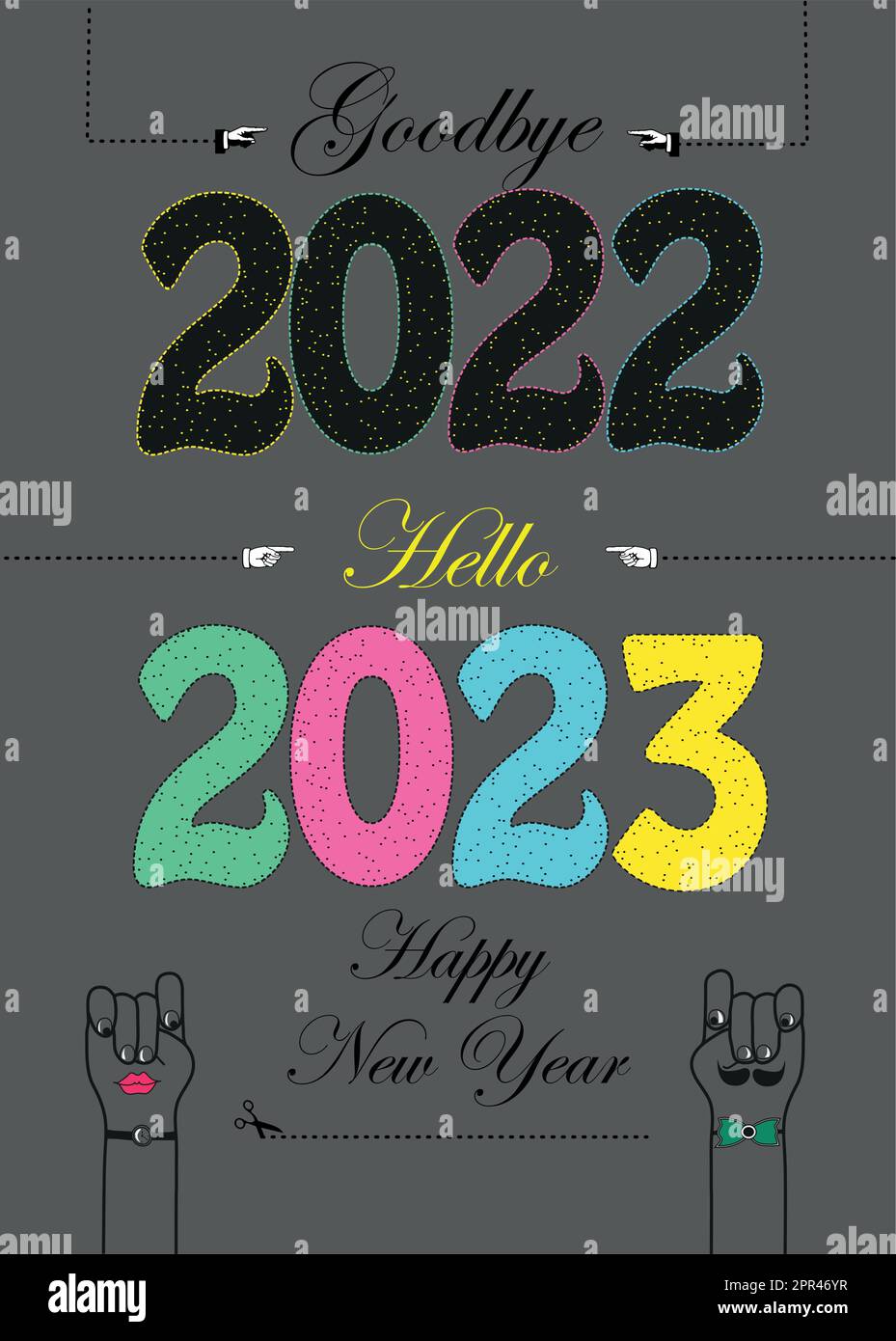 Goodbye 2022 Hello 2023 New Year Greeting Retro Card with Colorful ...