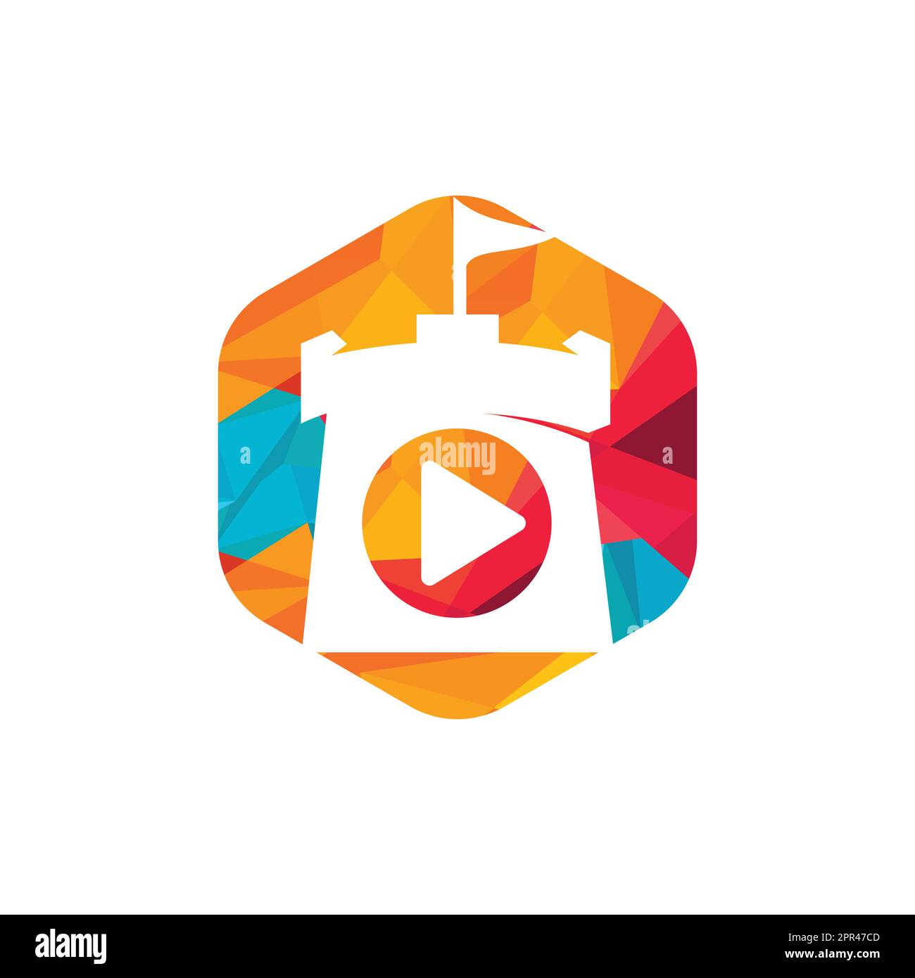 Vector button play and castle logo combination. Record and tower symbol ...