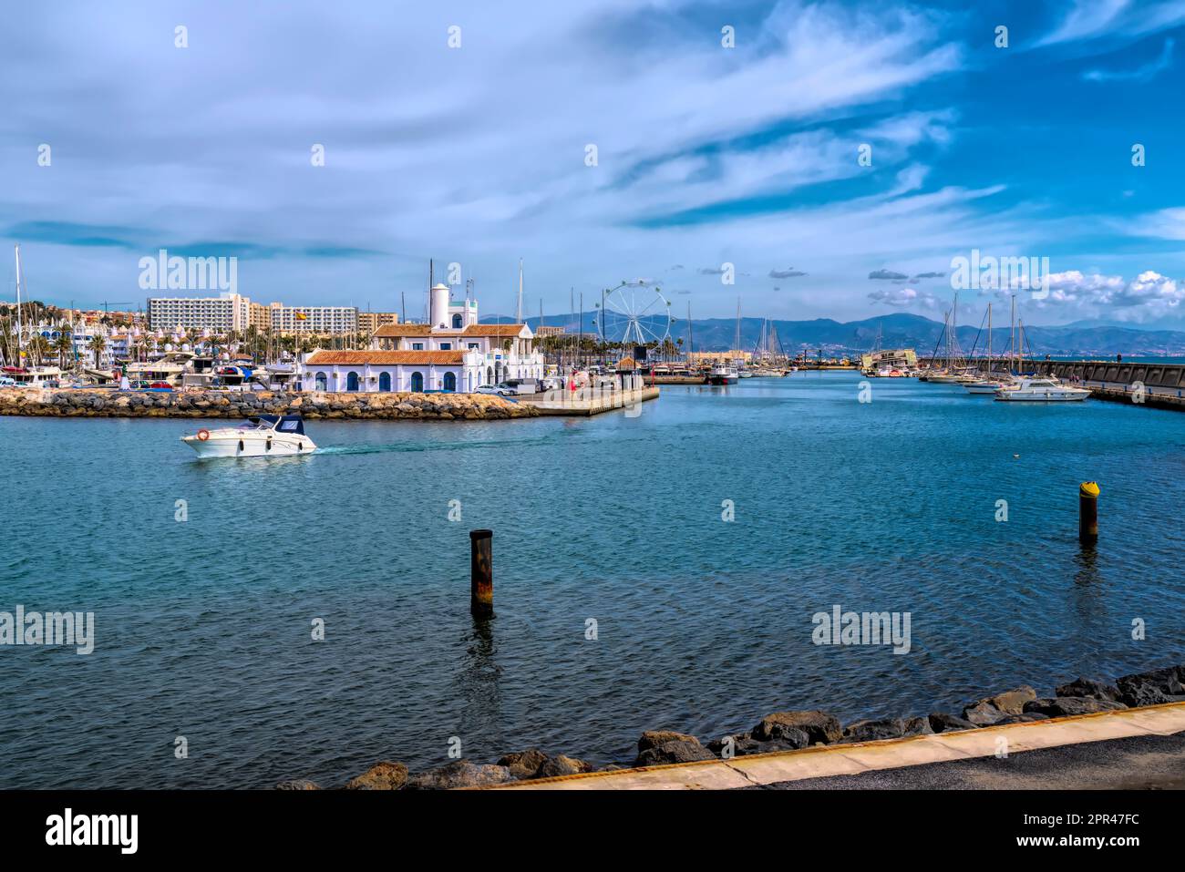 Benalmadena marina Spain outer harbour Costa Del Sol Mediterranean sea ...