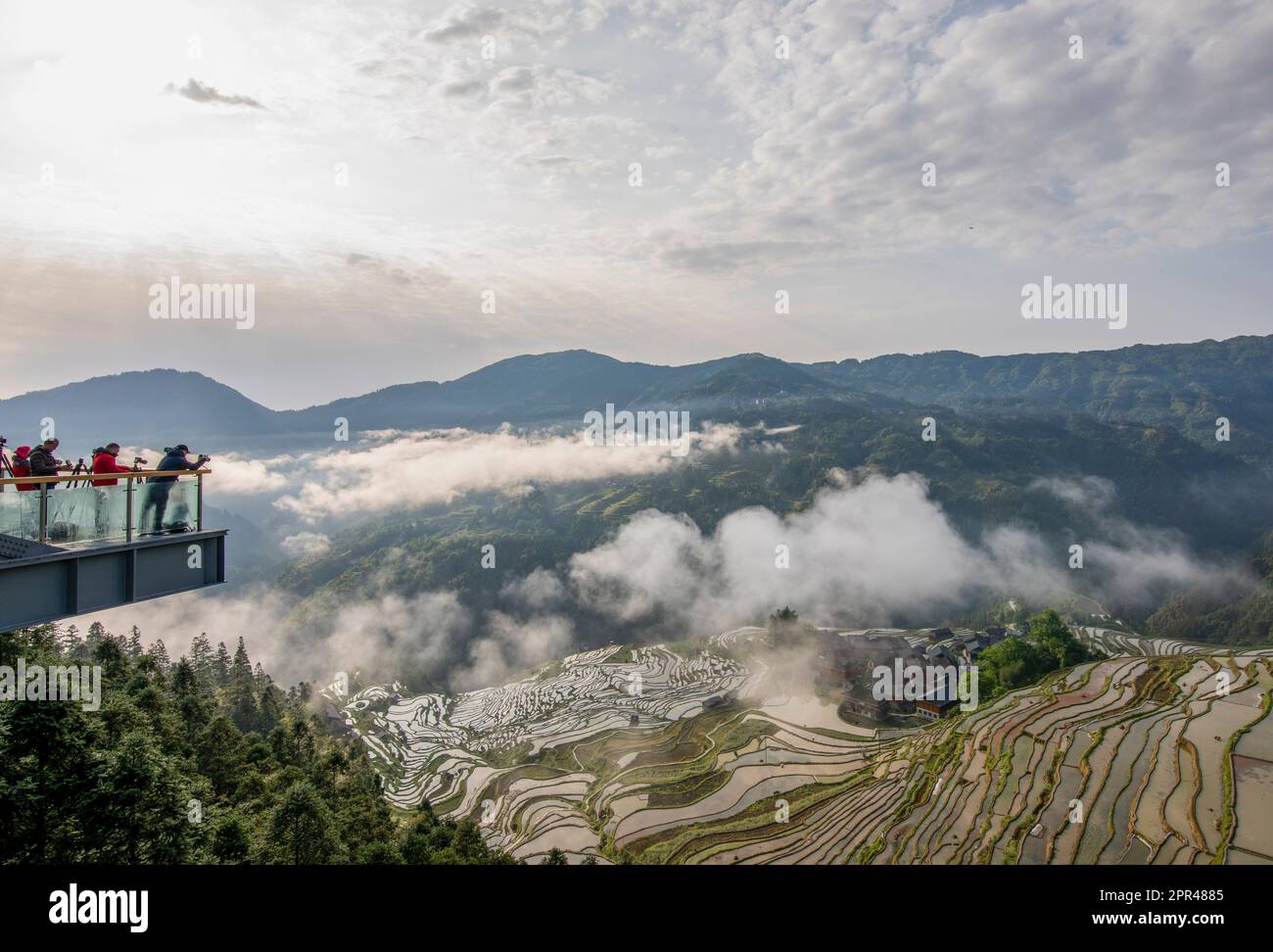CONGJIANG, CHINA - APRIL 26, 2023 - Tourists take photos of the rice ...