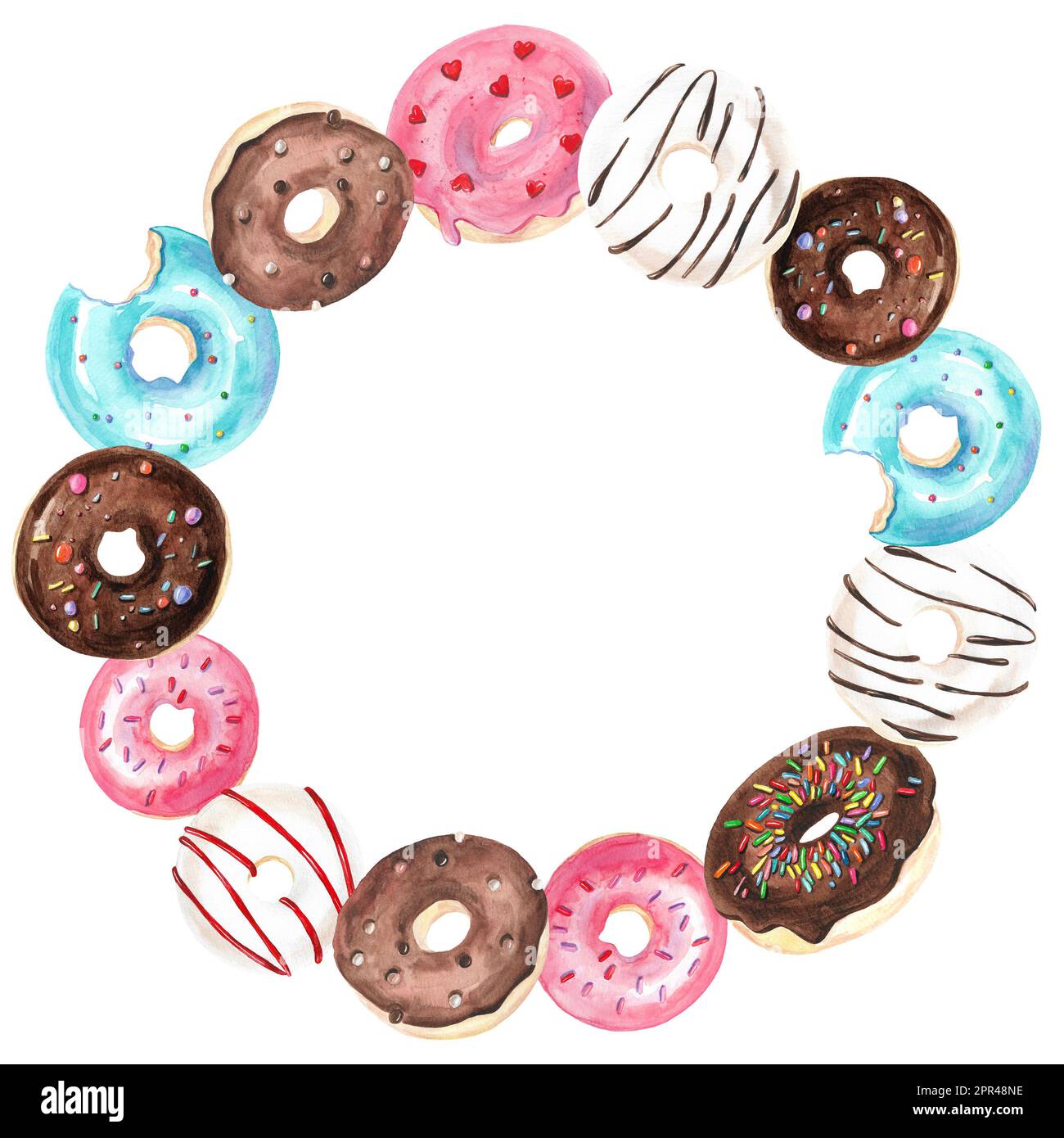 Watercolor frame with donuts for decoration Stock Photo - Alamy