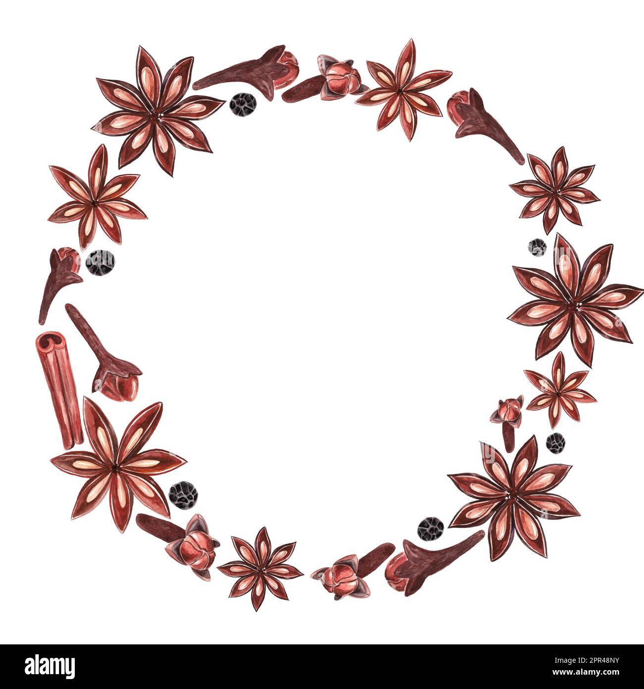 Watercolor frame of spices for the design of recipes, cookbook pages ...