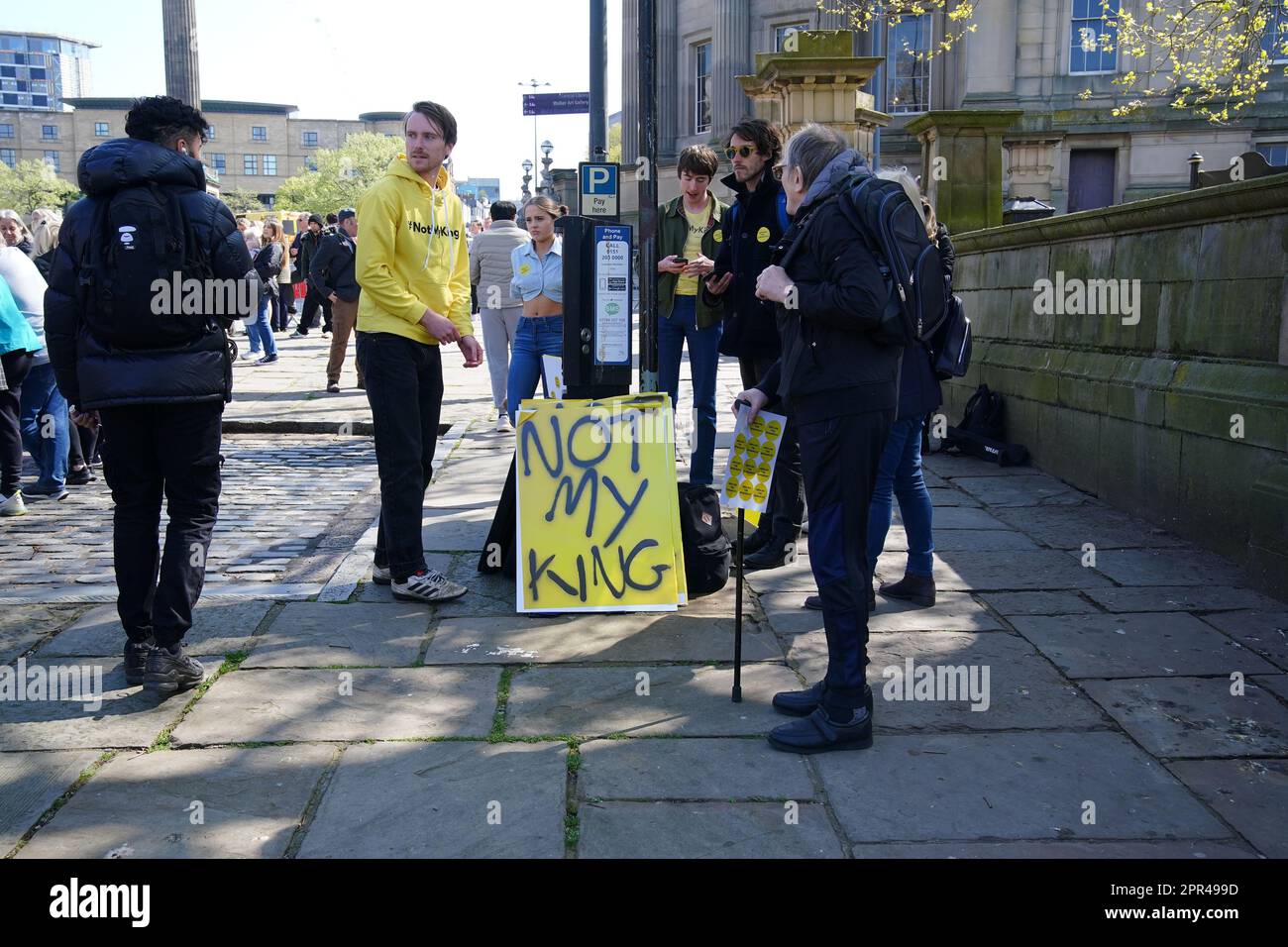 Protesters gather outside Liverpool Central Library, ahead of King ...