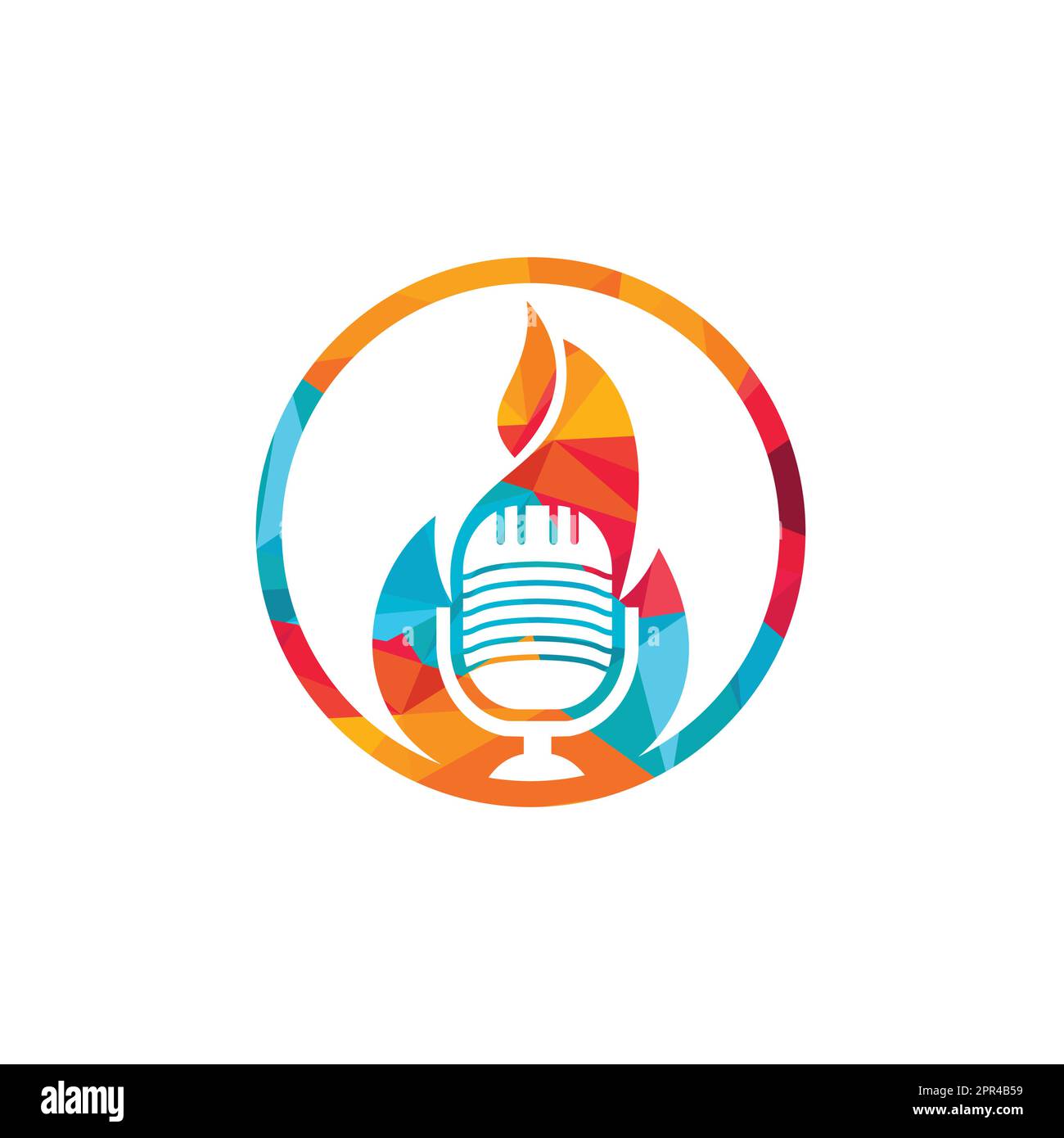 Fire Podcast logo design template. Flame fire podcast mic logo vector ...