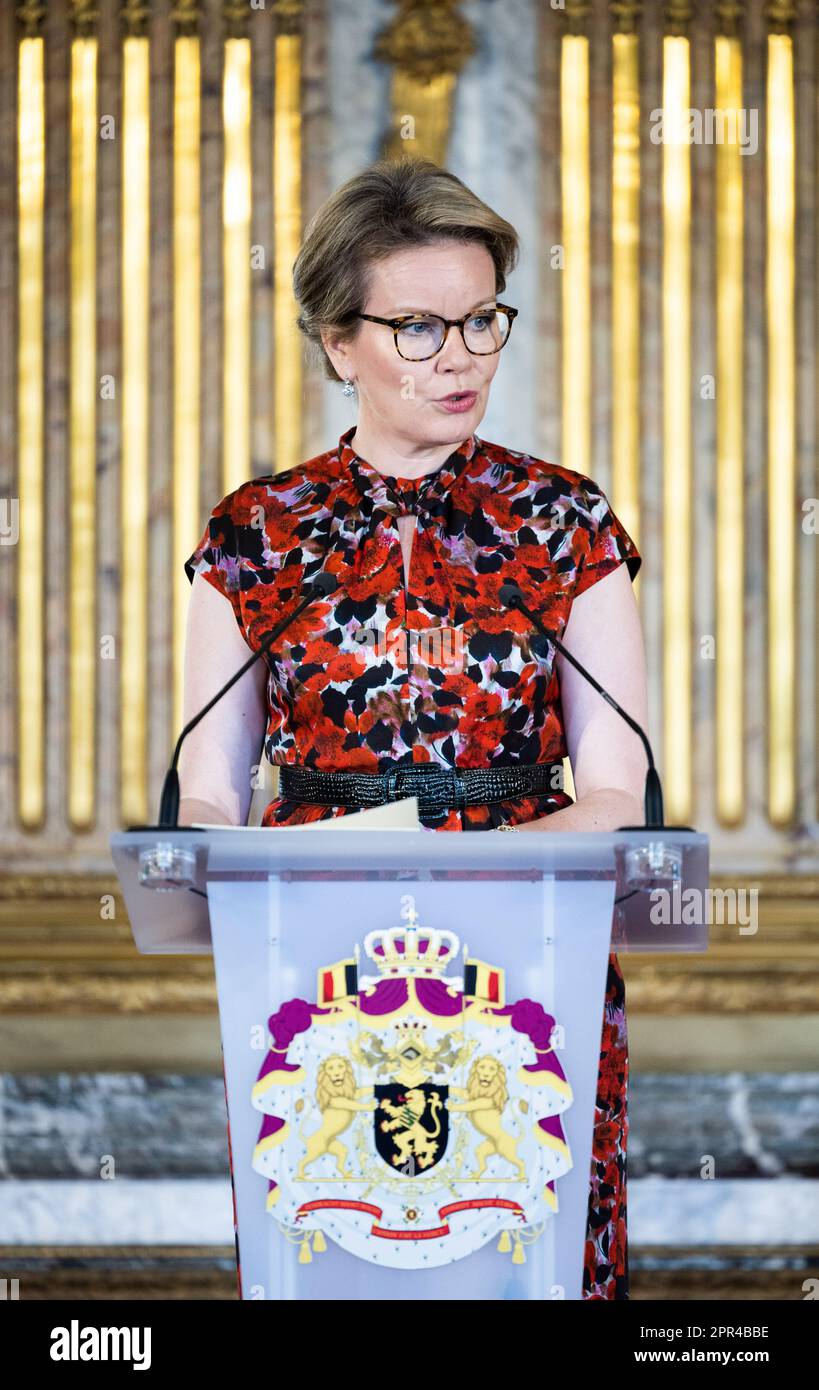 Queen Mathilde of Belgium delivers a speech at the presentation of the ...