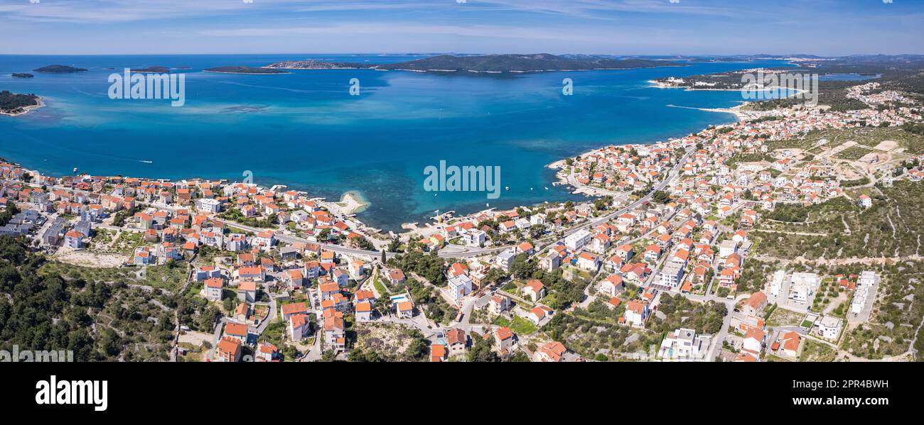 An aerial view of the picturesque coastal town of Brodarica, Croatia ...