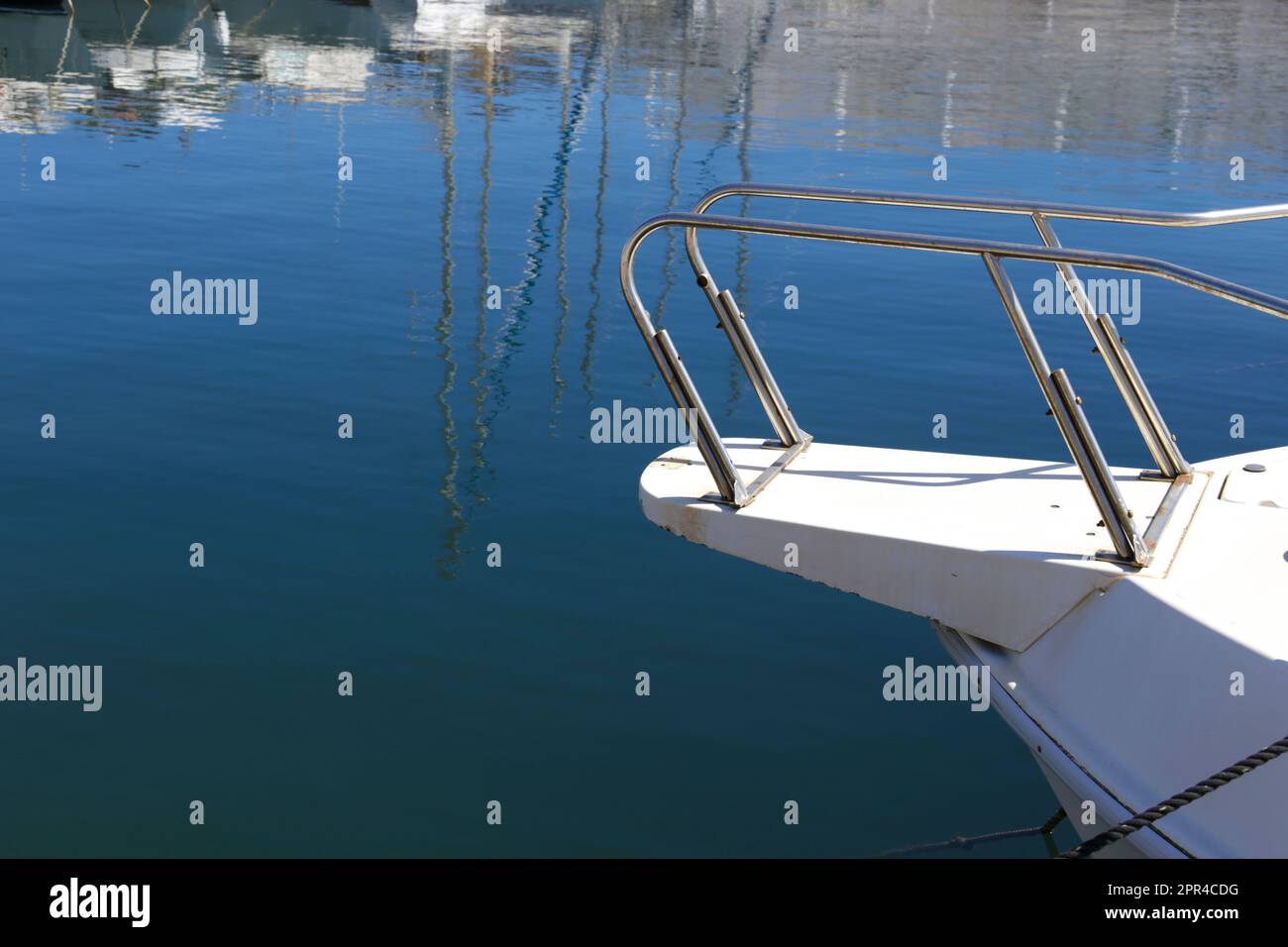 Bow pulpit of a sailboat moored at the dock in Spain Stock Photo - Alamy